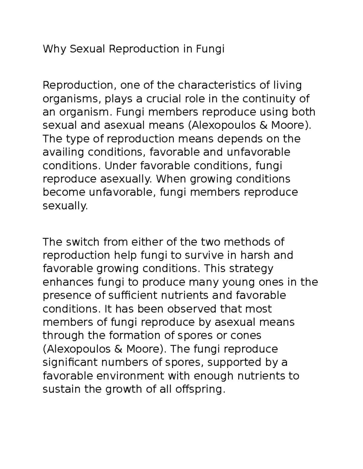 Why Sexual Reproduction in Fungi - Why Sexual Reproduction in Fungi ...