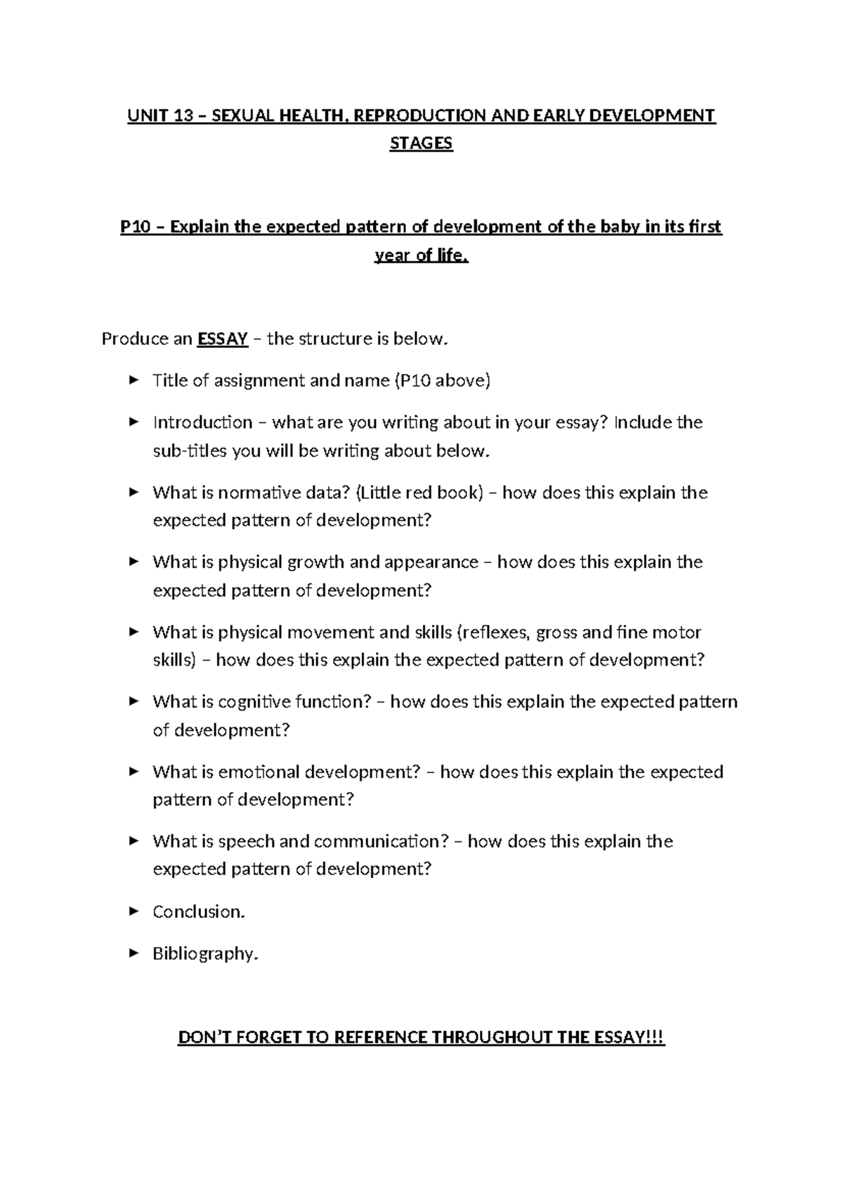 P10 - TASK - health - UNIT 13 – SEXUAL HEALTH, REPRODUCTION AND EARLY ...