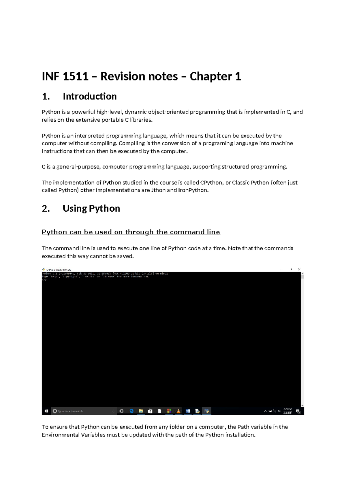 Chapter 1 - Python and its Features - INF 1511 – Revision notes ... Chapter 1 - Python and its Features - INF 1511 – Revision notes ...