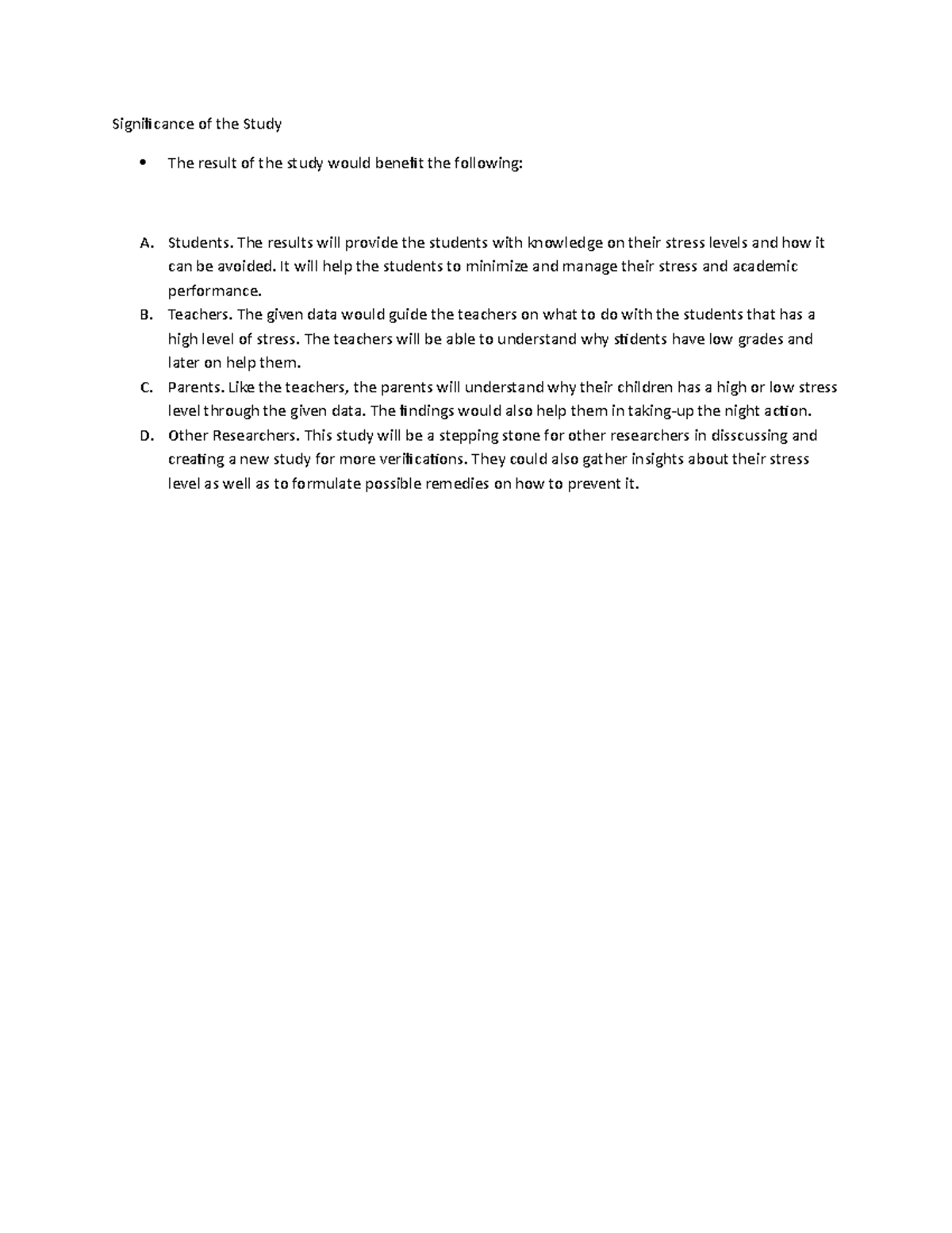 Significance of the Study - Students. The results will provide the ...
