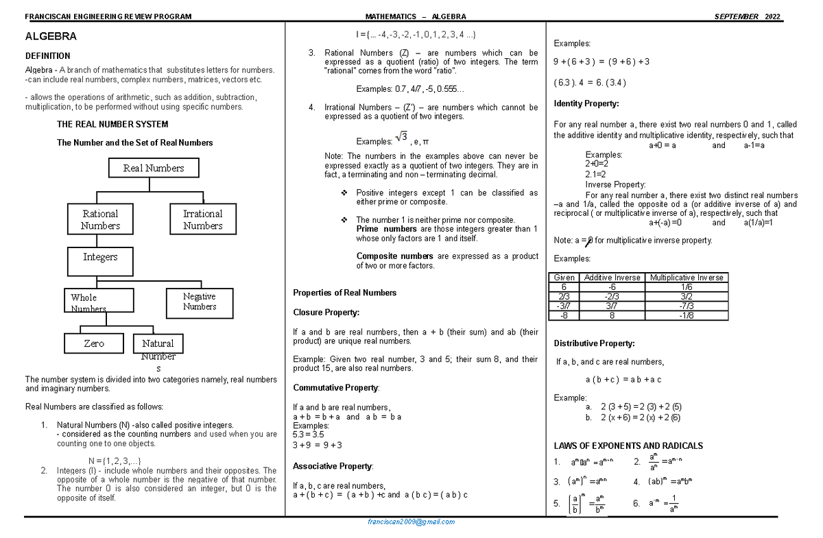 Algebra-HAND-0UTS - Personal Handouts - ALGEBRA DEFINITION Algebra - A ...