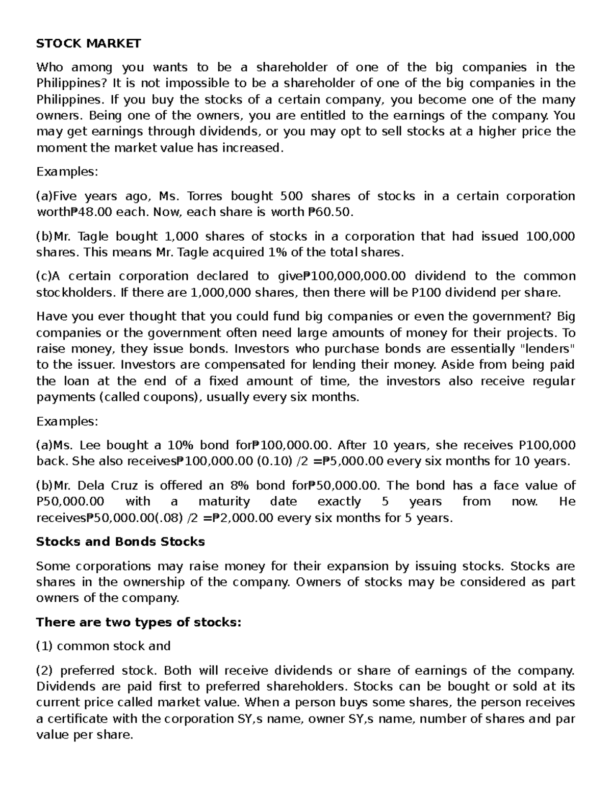 Stock Market Financial Market Lesson 1 - STOCK MARKET Who among you ...