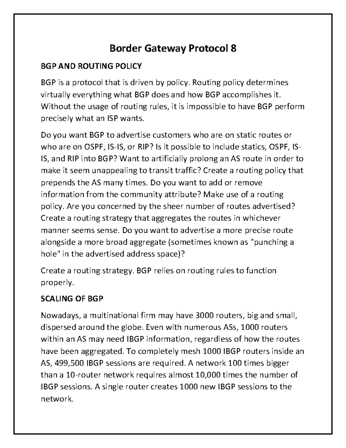Border Gateway Protocol 8 - Routing policy determines virtually ...