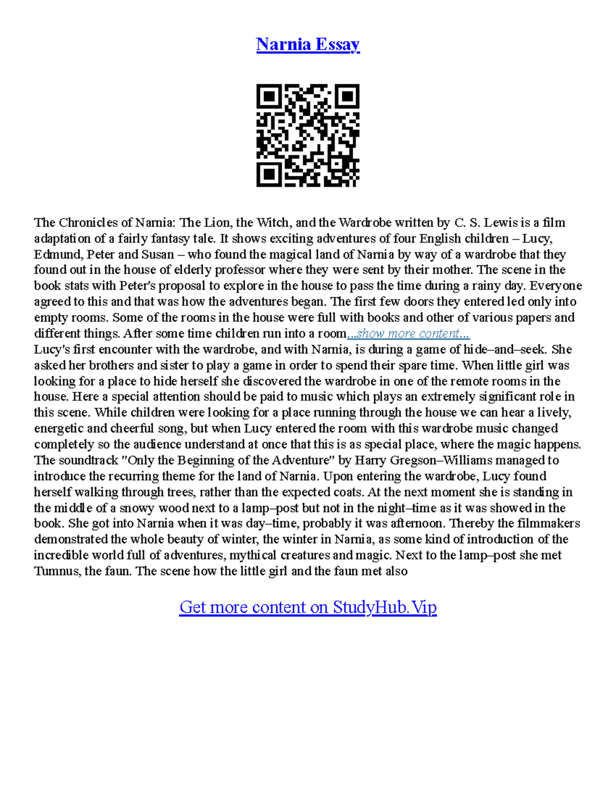 Essays Written Essays Written - Narnia Essay The Chronicles of Narnia ...