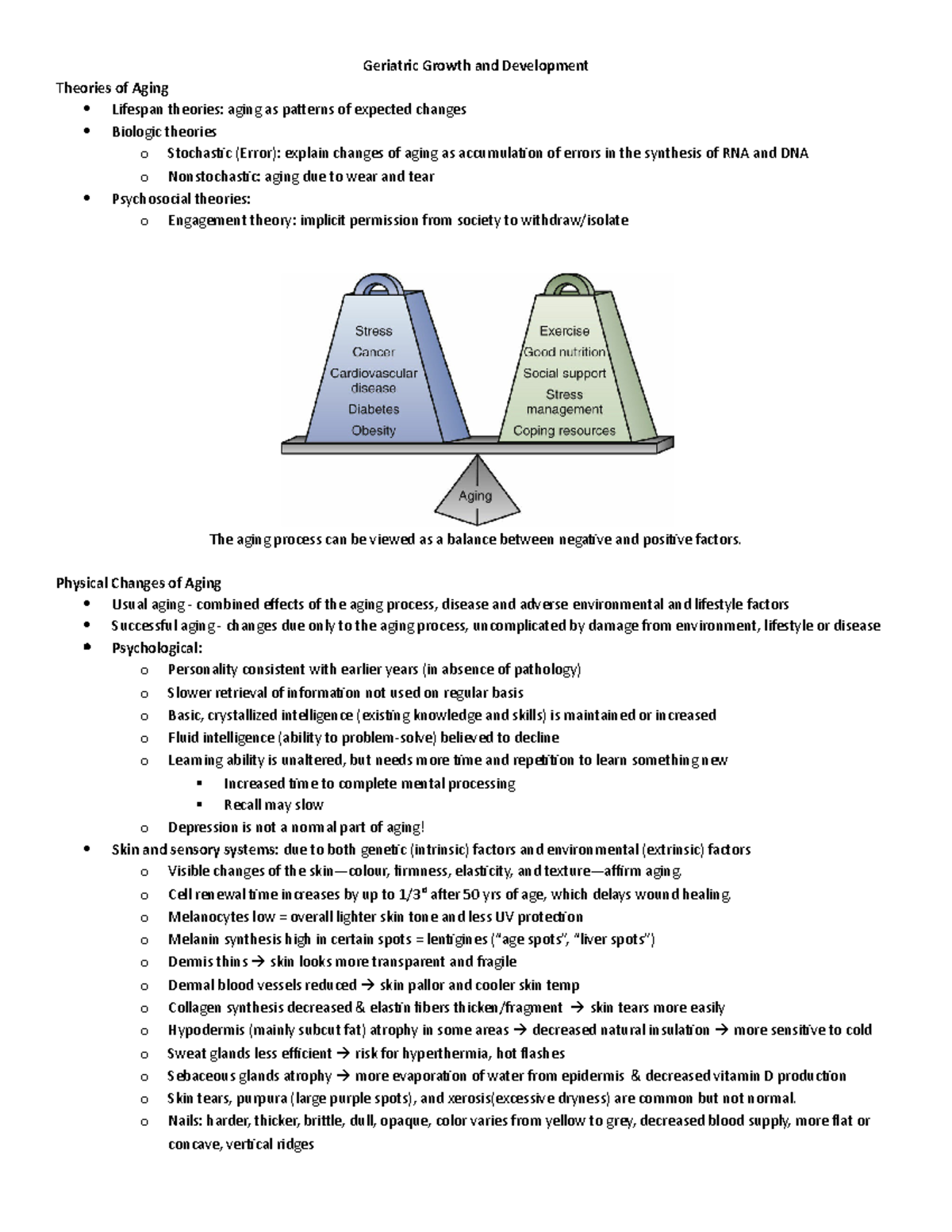 Medsurg Studyguide - Geriatric Growth and Development Theories of Aging ...