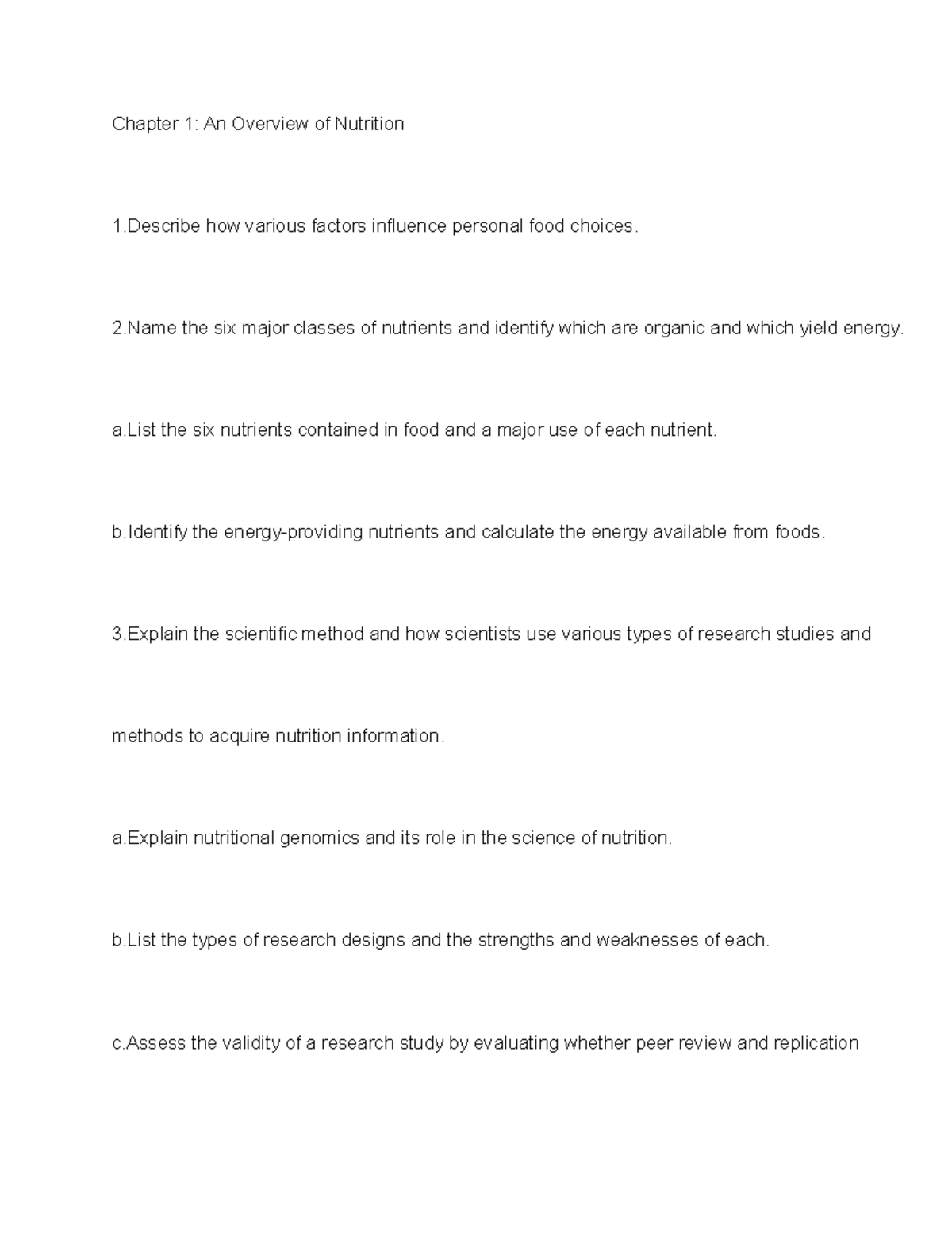 Exam 1 study guide - Chapter 1: An Overview of Nutrition 1 how various ...