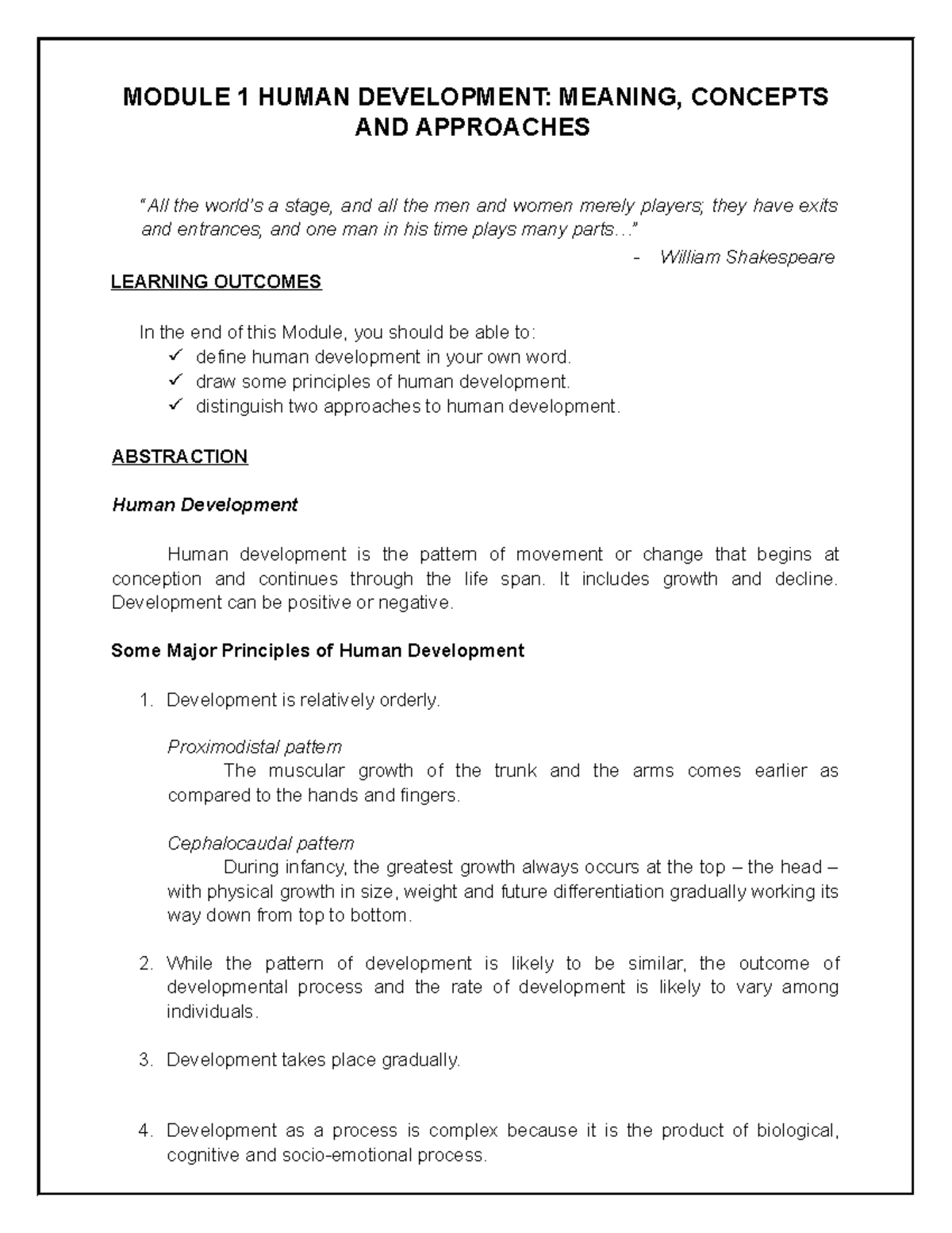 Child module 1 - reading materials - MODULE 1 HUMAN DEVELOPMENT ...
