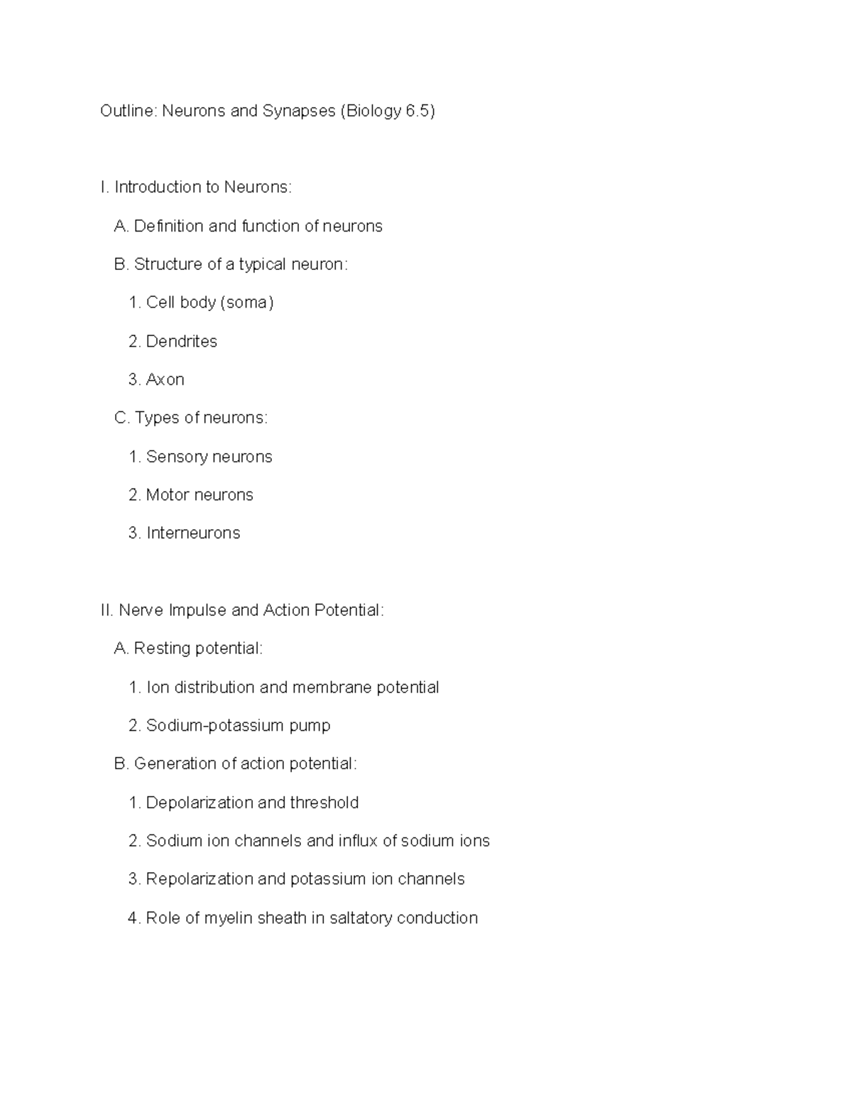 Neurons and Synapses (Biology 6.5) - Introduction to Neurons: A ...