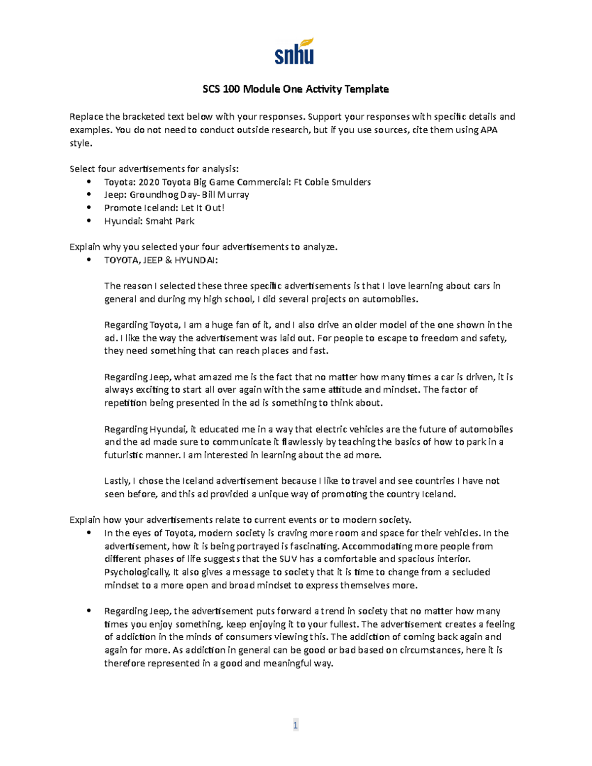 SCS 100 Module One Activity Template - SCS 100 Module One Activity ...