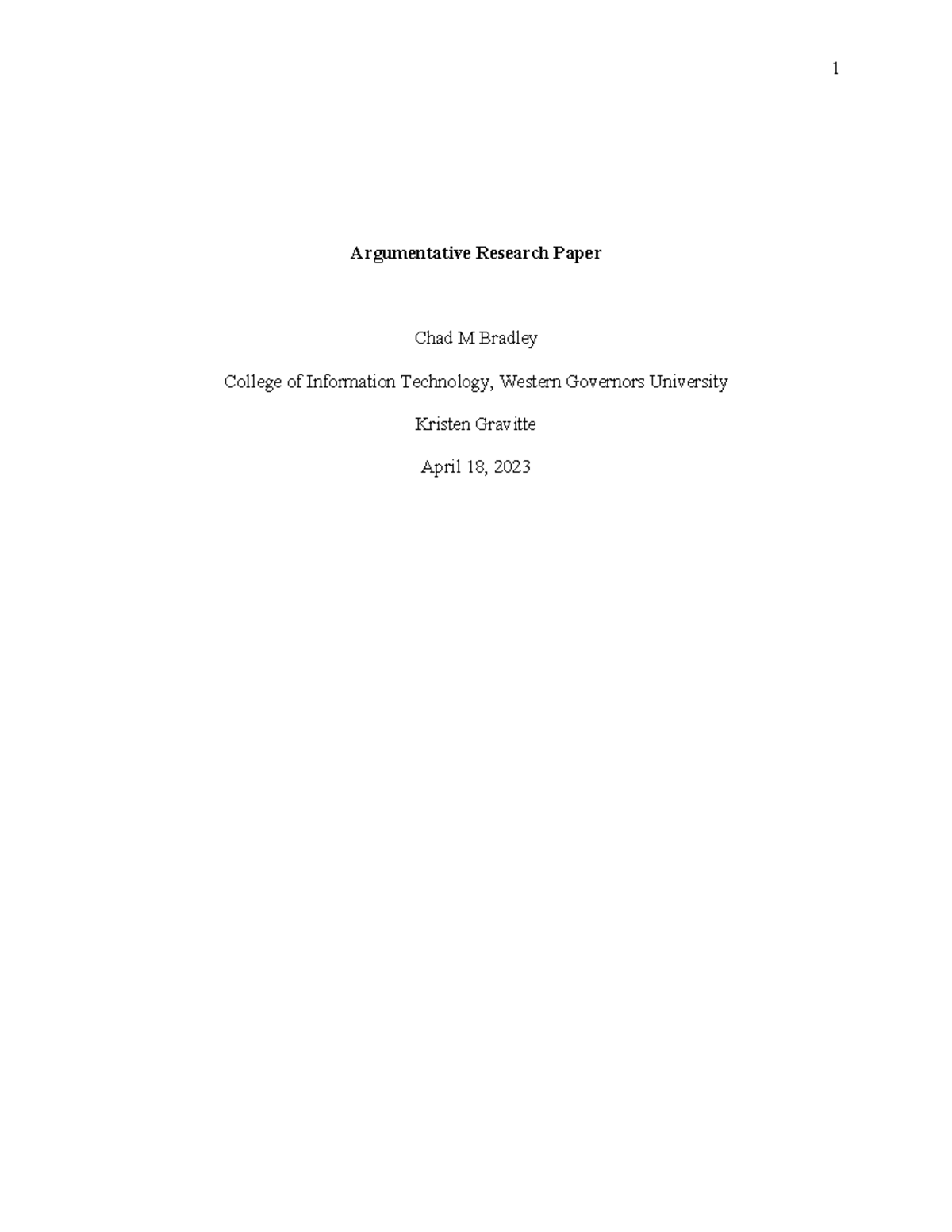 Bradley Argumentative - Argumentative Research Paper Chad M Bradley ...