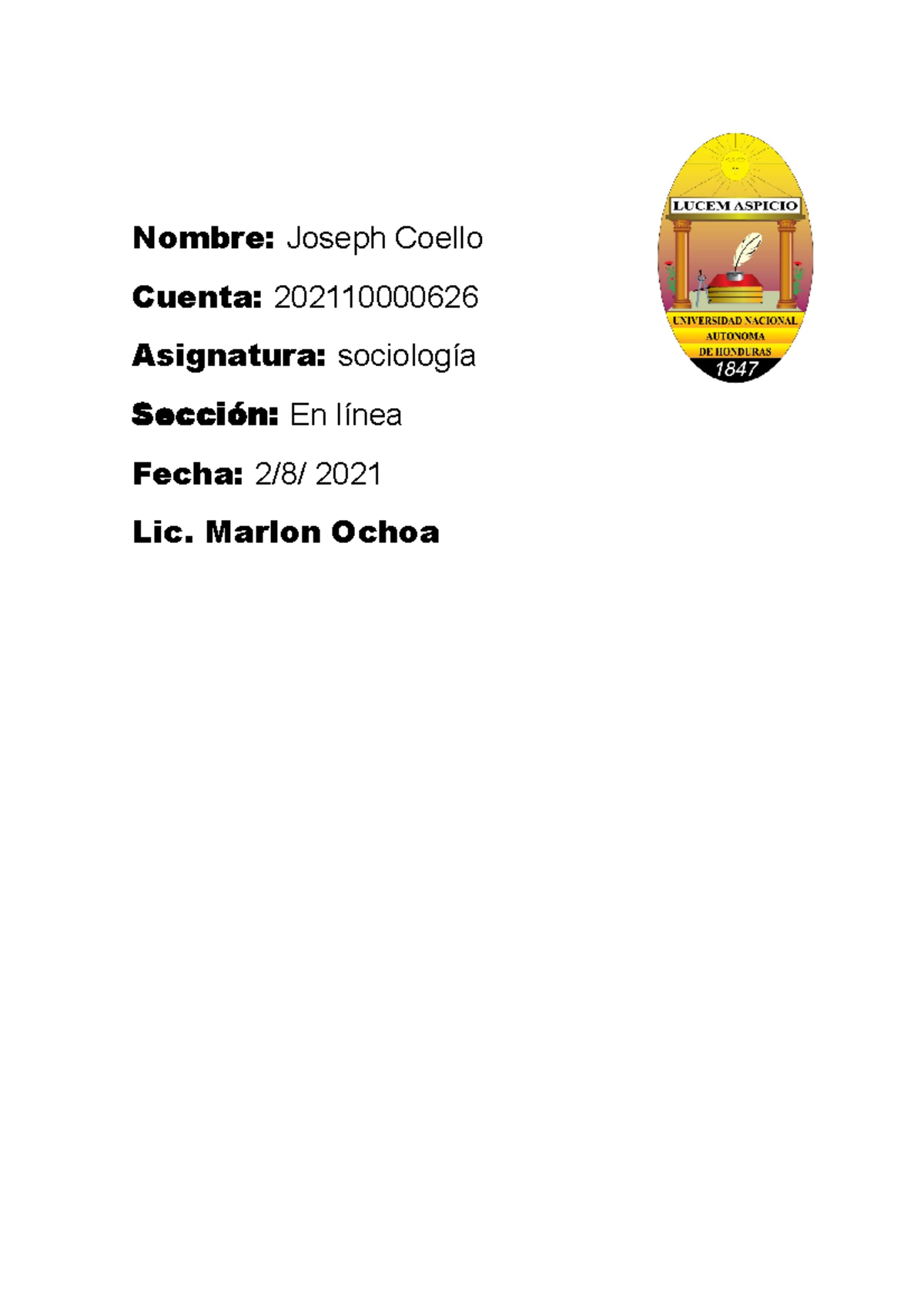 experimento sociológico 2021 - Nombre: Joseph Coello Cuenta ...