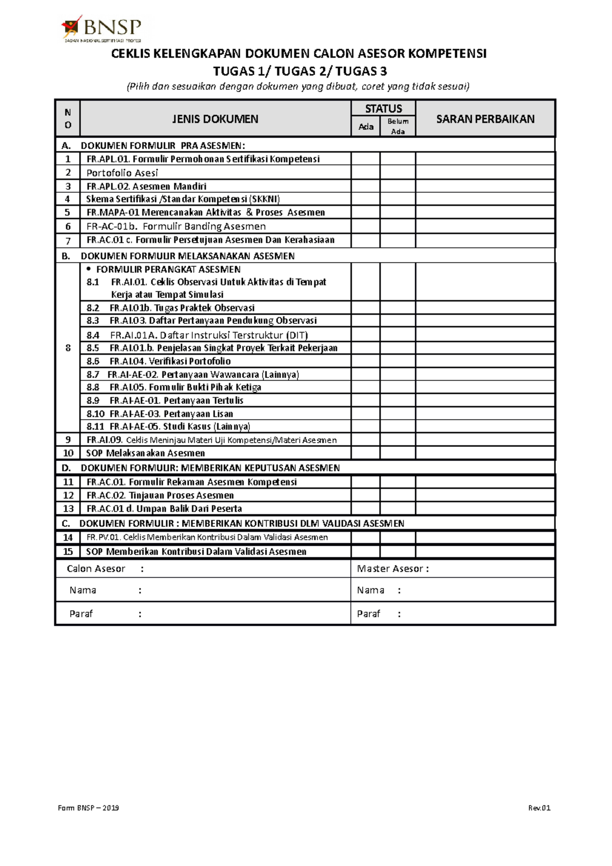 00. Ceklis Kelengkapan DOK 2019 - CEKLIS KELENGKAPAN DOKUMEN CALON ...