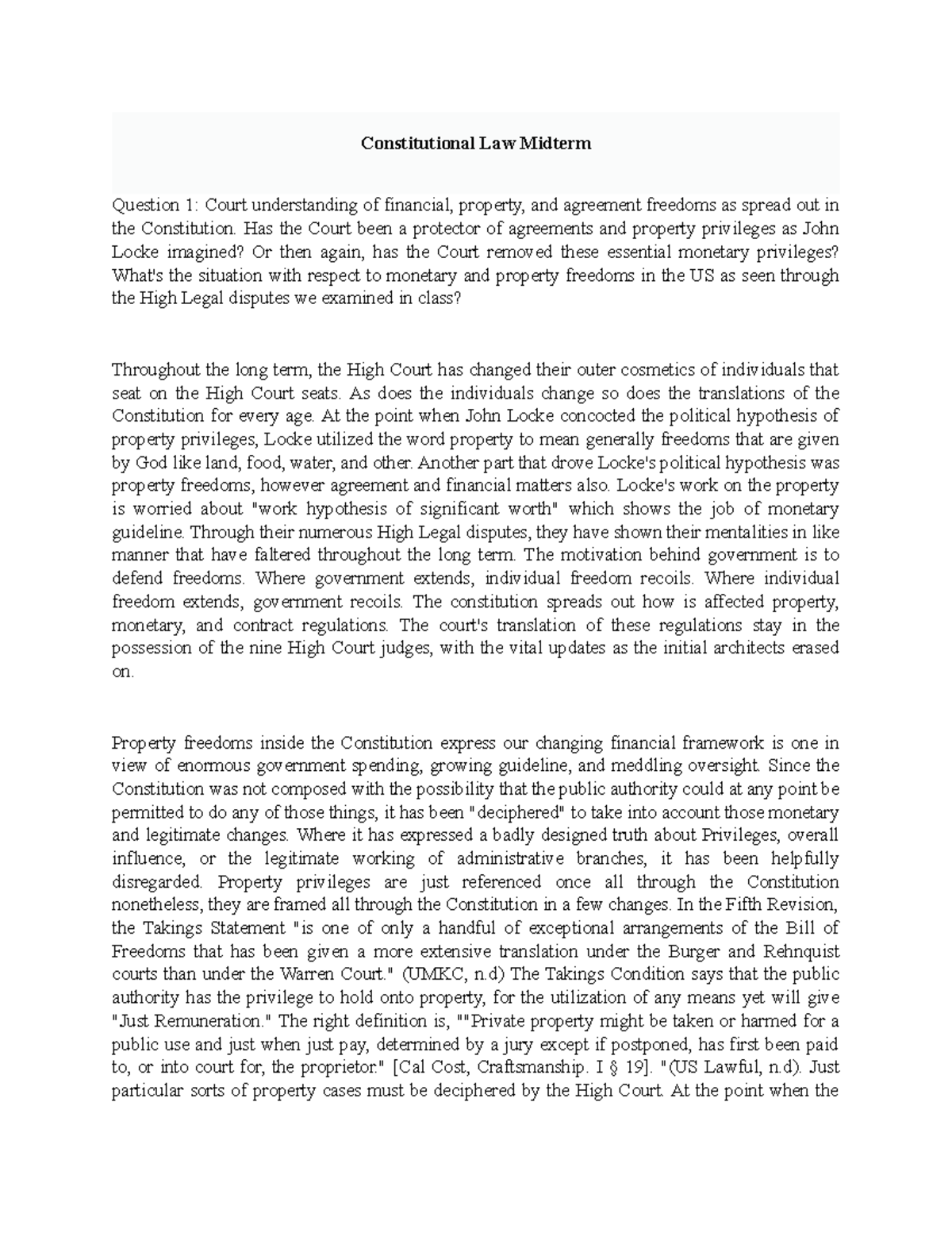 Constitutional Law Midterm - Constitutional Law Midterm Question 1 ...