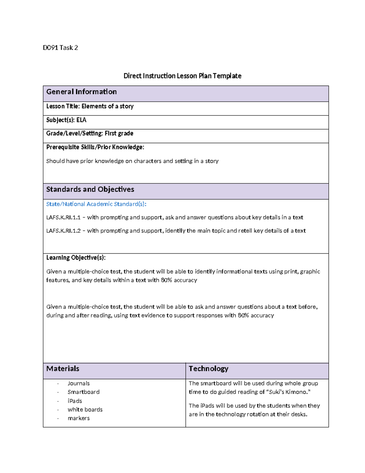 D091 Task 2 - D091 Task 2 Direct Instruction Lesson Plan Template General Information Lesson ...