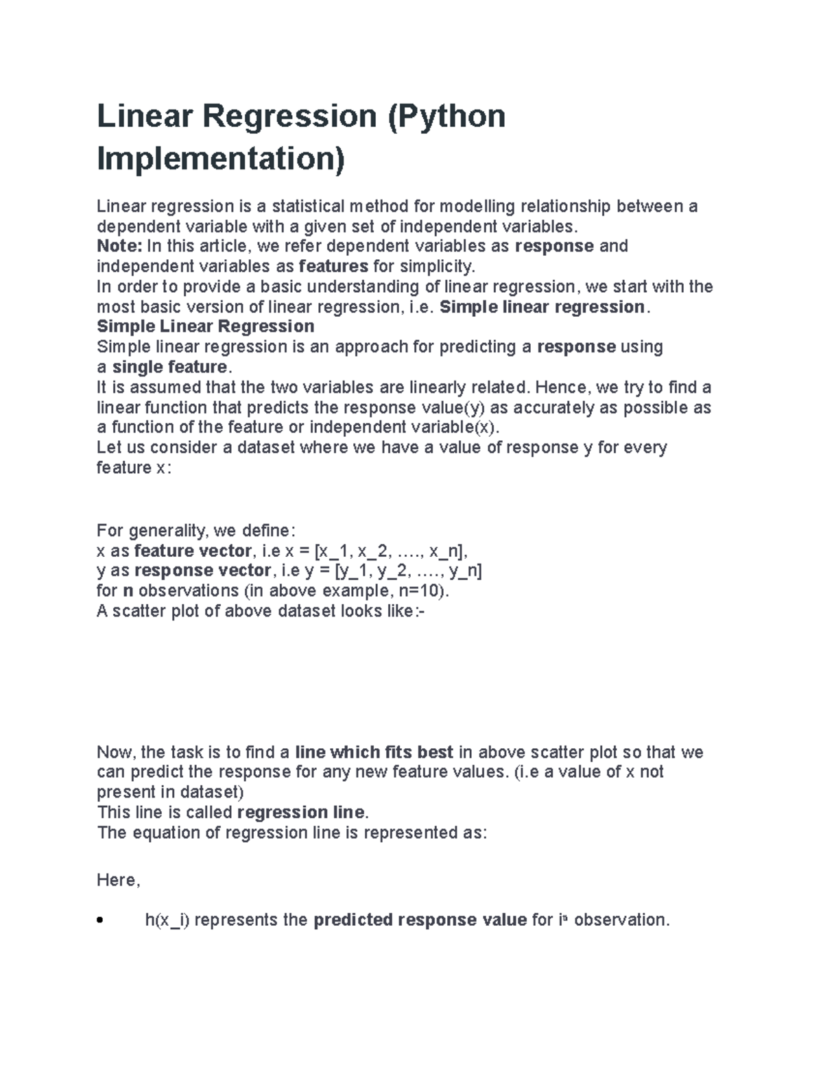 Linear Regression - Note: In this article, we refer dependent variables ...