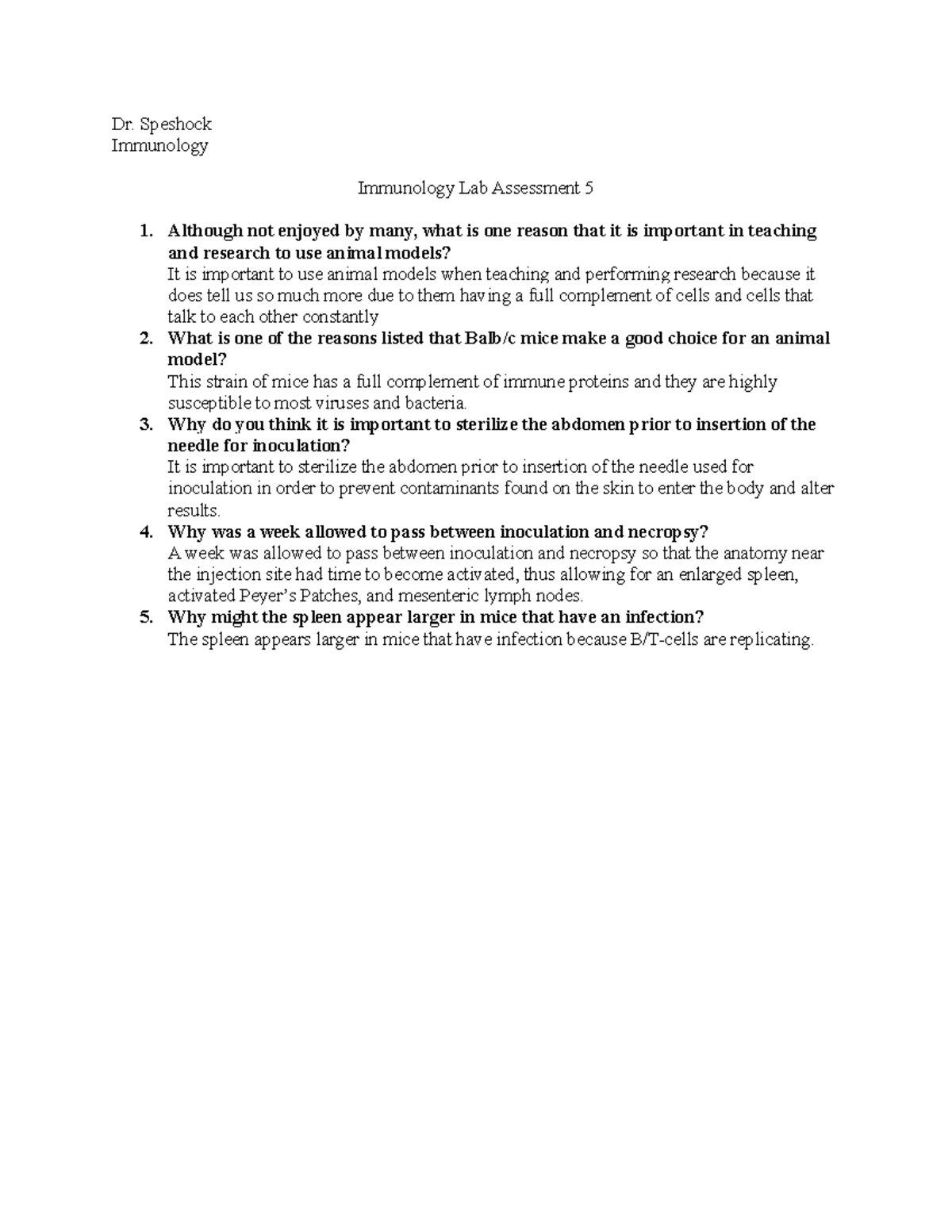 Immunology Lab Assessment 5 - Dr. Speshock Immunology Immunology Lab ...