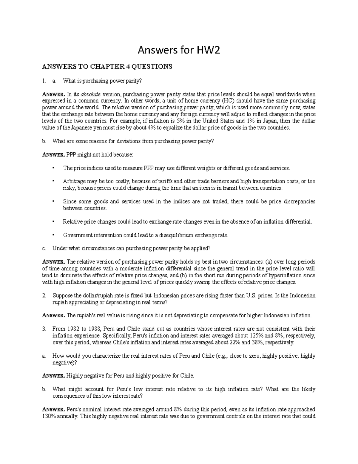 Answers for HW2-5 - Homework 2 - Answers for HW ANSWERS TO CHAPTER 4 QUESTIONS a. What is ...