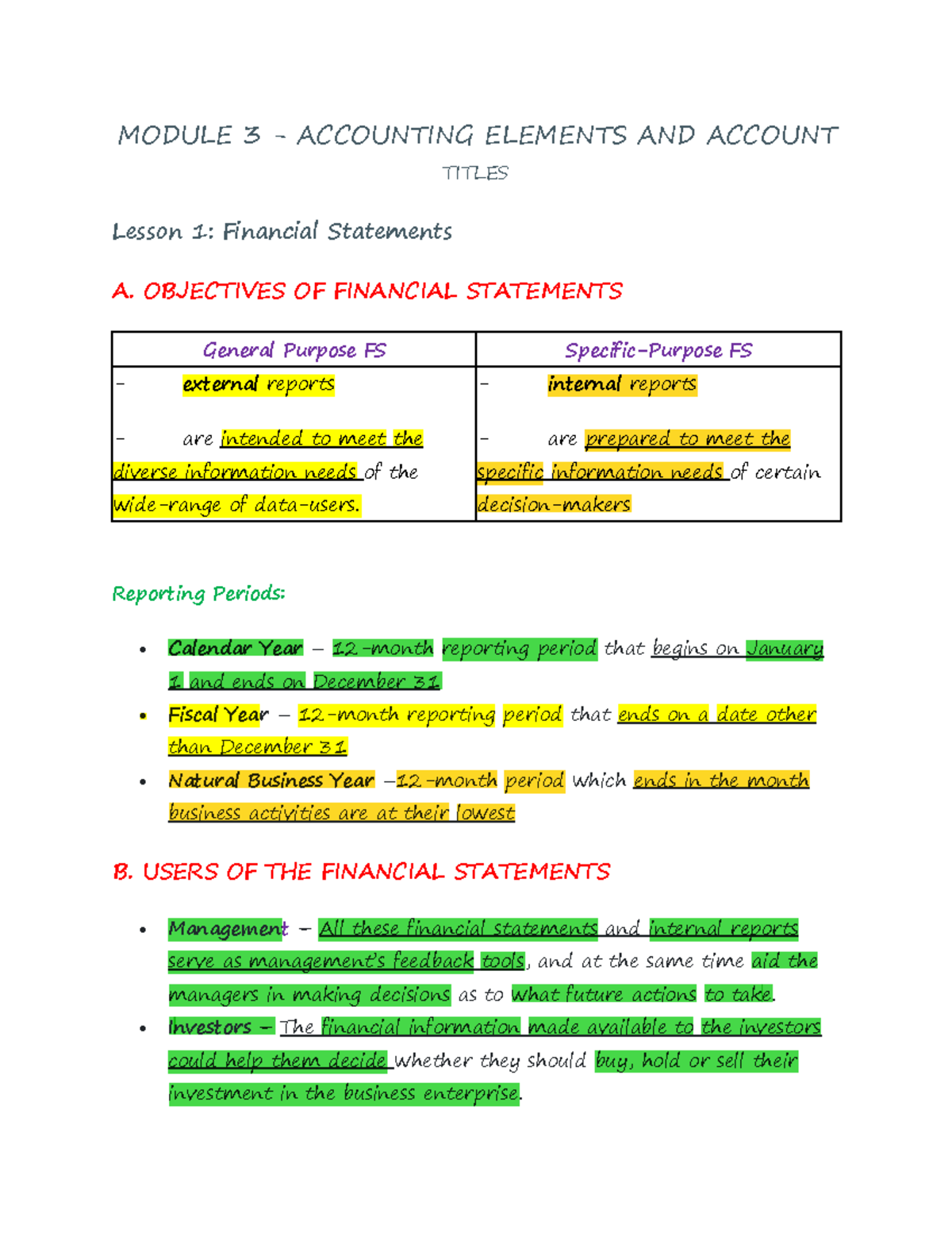 Module 3 - Lecture notes 3 - MODULE 3 - ACCOUNTING ELEMENTS AND ACCOUNT ...