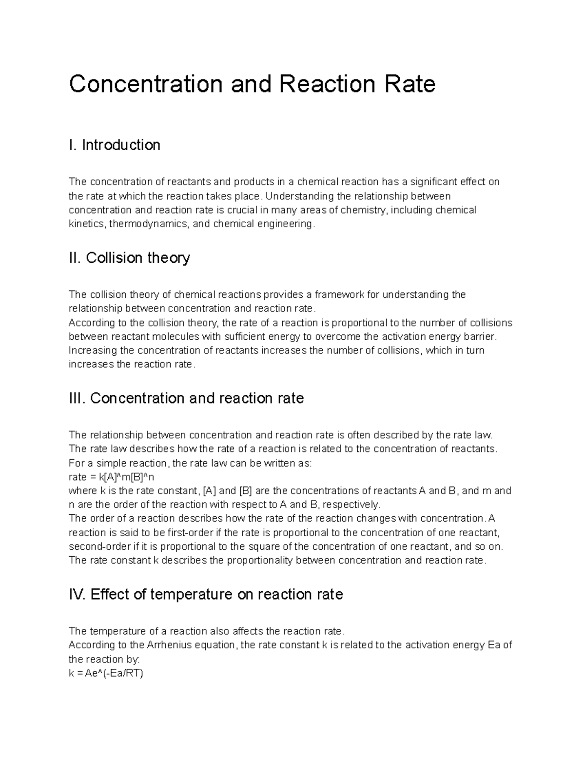 General Chemistry I (CHM-1010) Lecture 29 - Concentration and Reaction ...