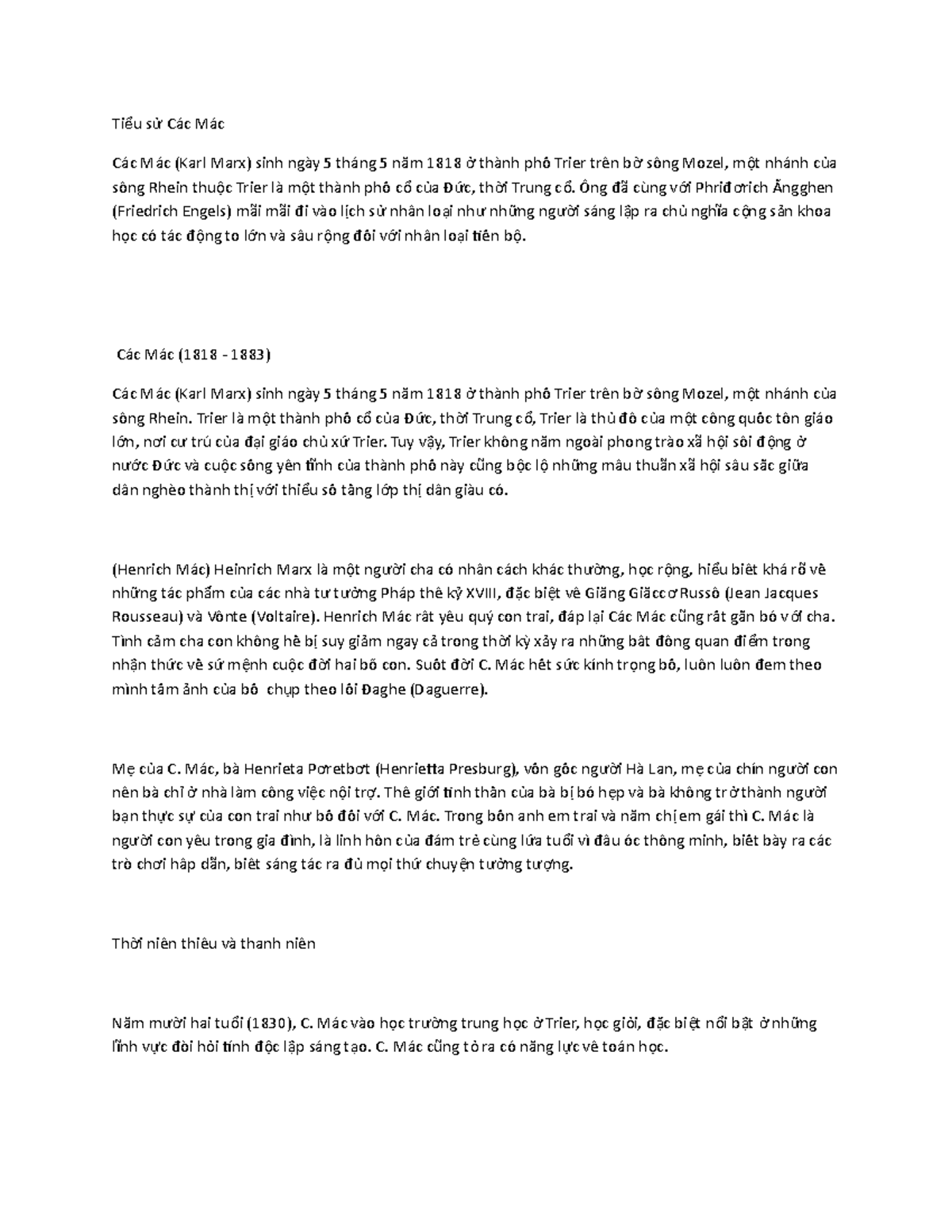 BÀI 1 Tiểu sử Các Mác - tIẾU SỬ CÁC MÁC - Ti u sể ửCác Mác Các Mác ...