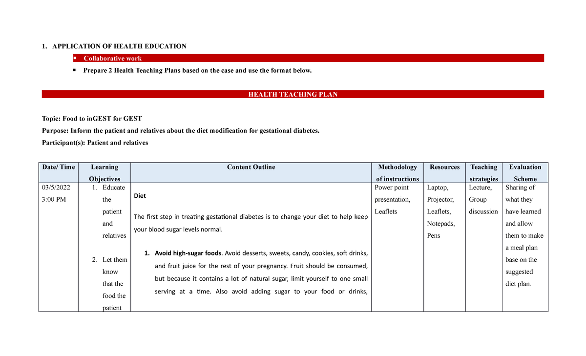 Health-Teaching - Notes - 1. APPLICATION OF HEALTH EDUCATION ...