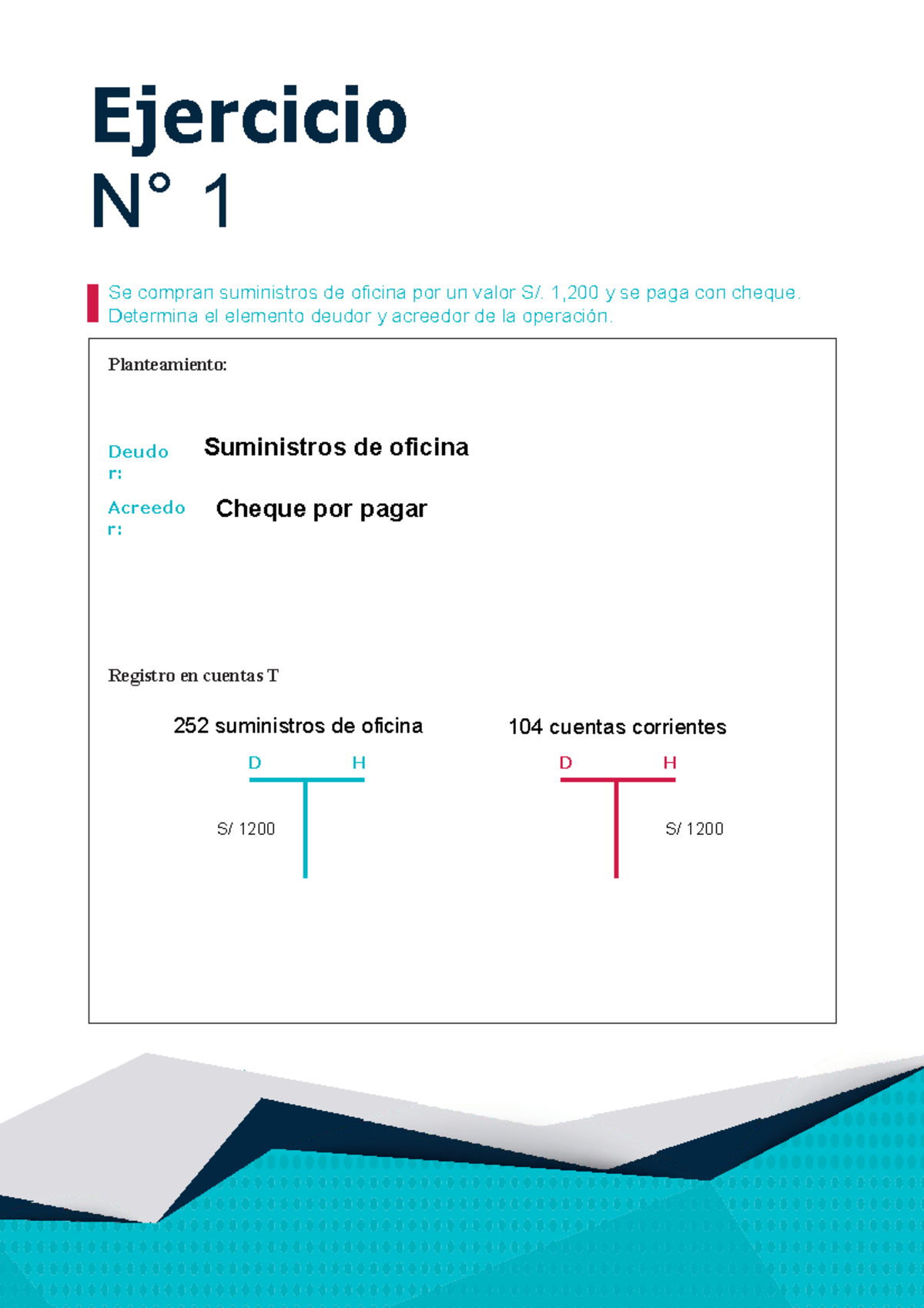 partida doble cuentas t - Ejercicio N° 1 Se compran suministros de ...