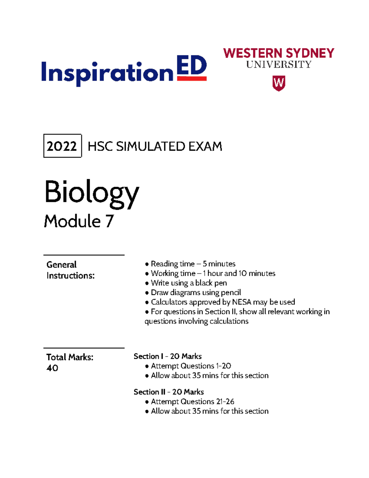 Biology Exam Practice 2022 - 2022 HSC SIMULATED EXAM Biology Module 7 ...