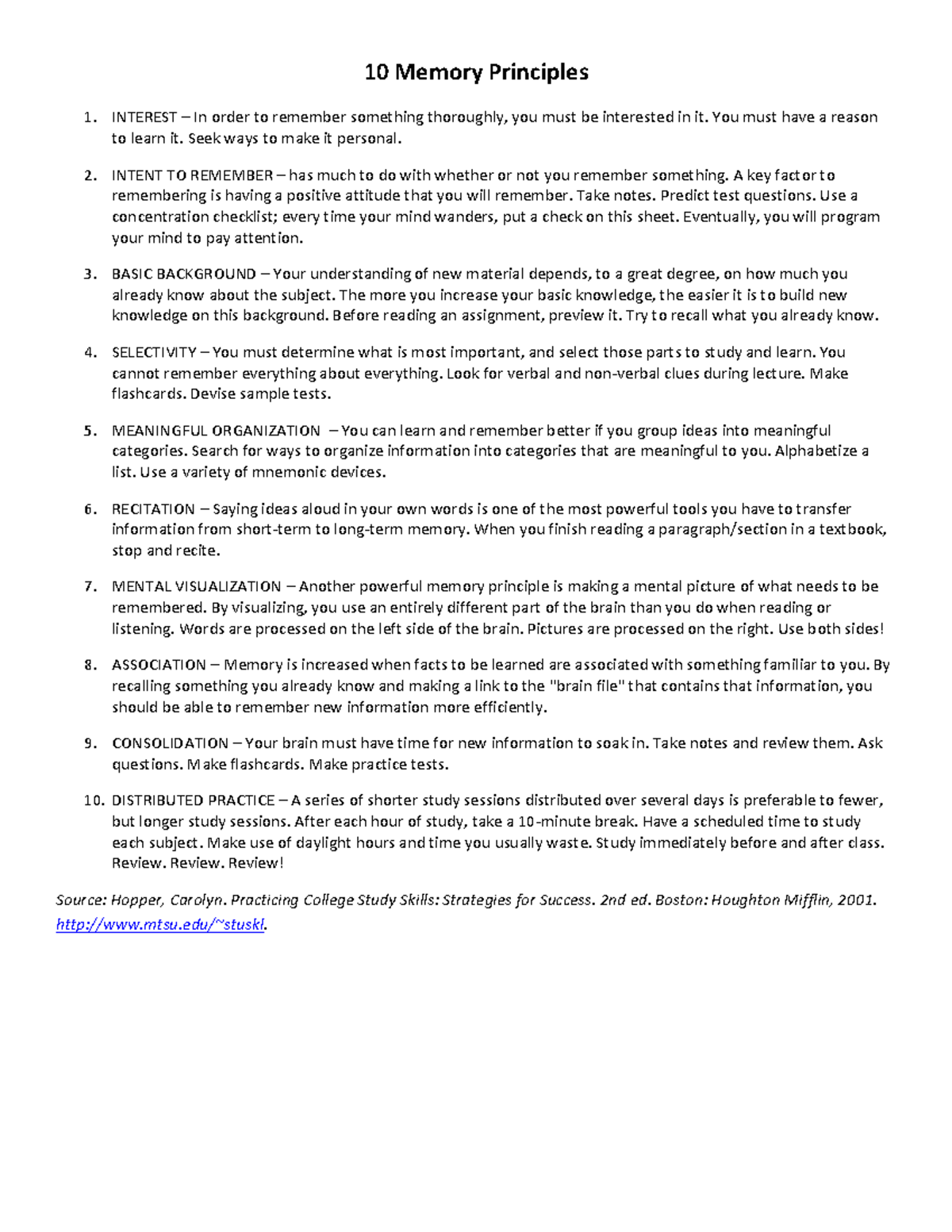 10 Memory Principles - 10 Memory Principles INTEREST – In order to ...