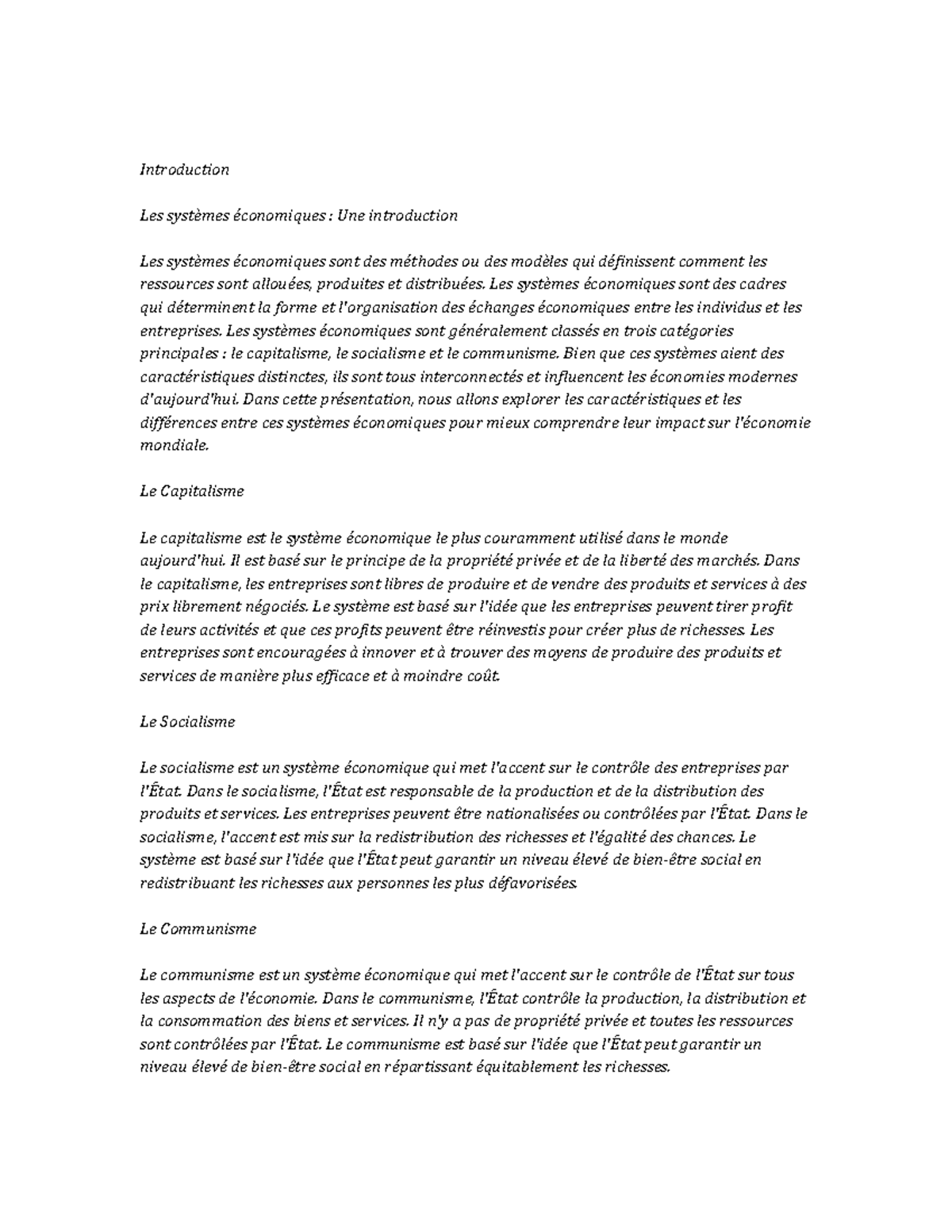 Economic Systems Study Notes - Introduction Les systèmes économiques ...