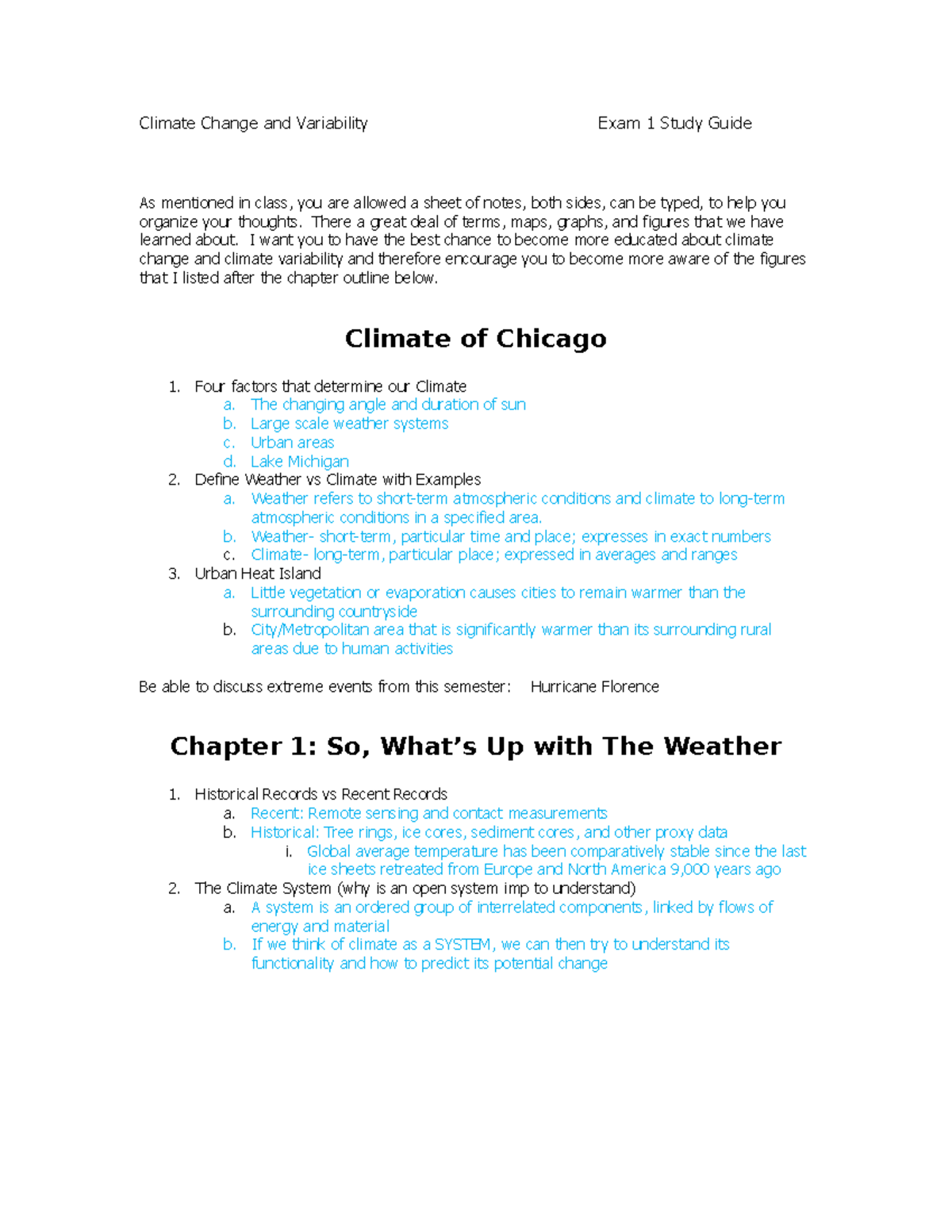 Cli Chg Ex 1Stdy Guide - Lecture notes 1-5 - Climate Change and ...