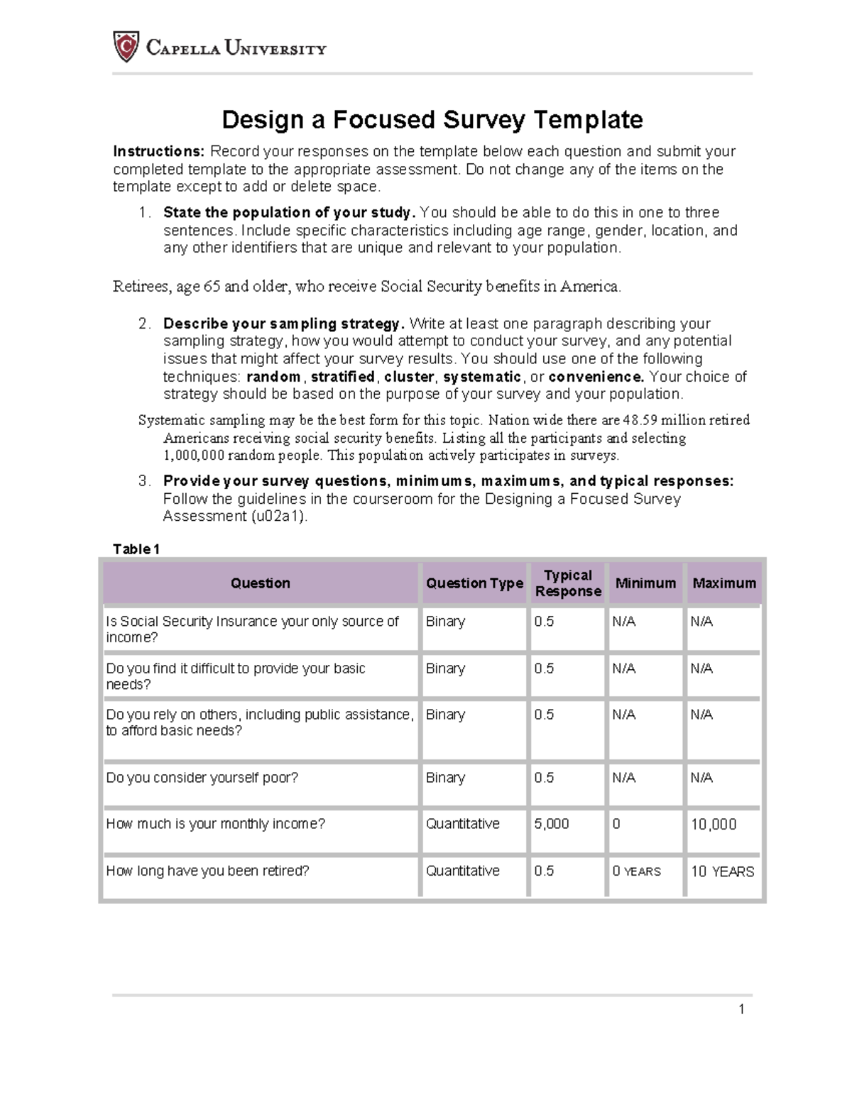 Survey 2 - Design a Focused Survey Template Instructions: Record your ...