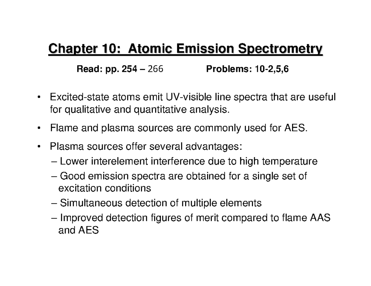 Lecture Notes, Lecture Chapter 10 - Atomic Emission Spectrometry ...