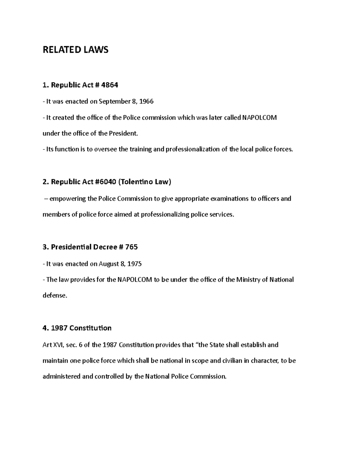 PCJS Related LAWS-WPS Office - RELATED LAWS 1. Republic Act # 4864 It ...