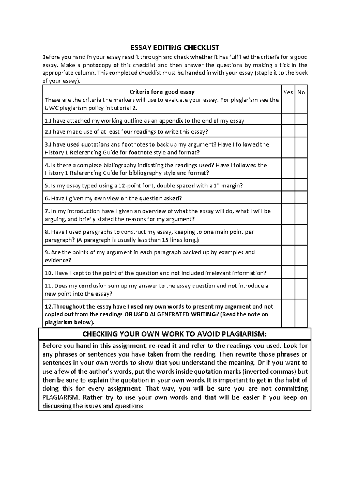 Essay Editing Checklist-1 - ESSAY EDITING CHECKLIST Before you hand in ...