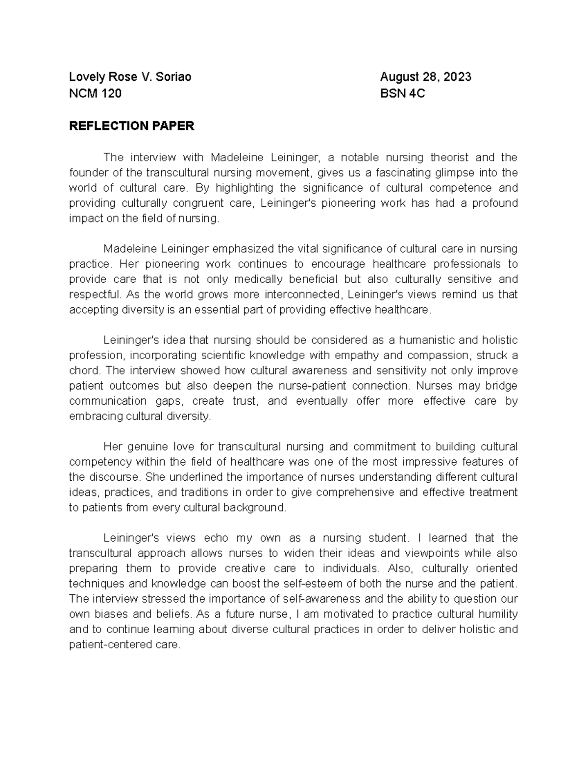 Reflection Paper - Soriao, Lovely Rose, BSN 4C - Lovely Rose V. Soriao ...