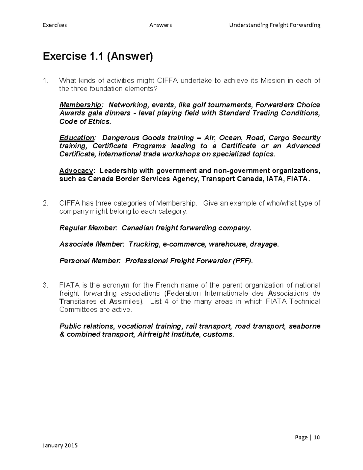 transportation exercise - Exercises Answers Understanding Freight ...