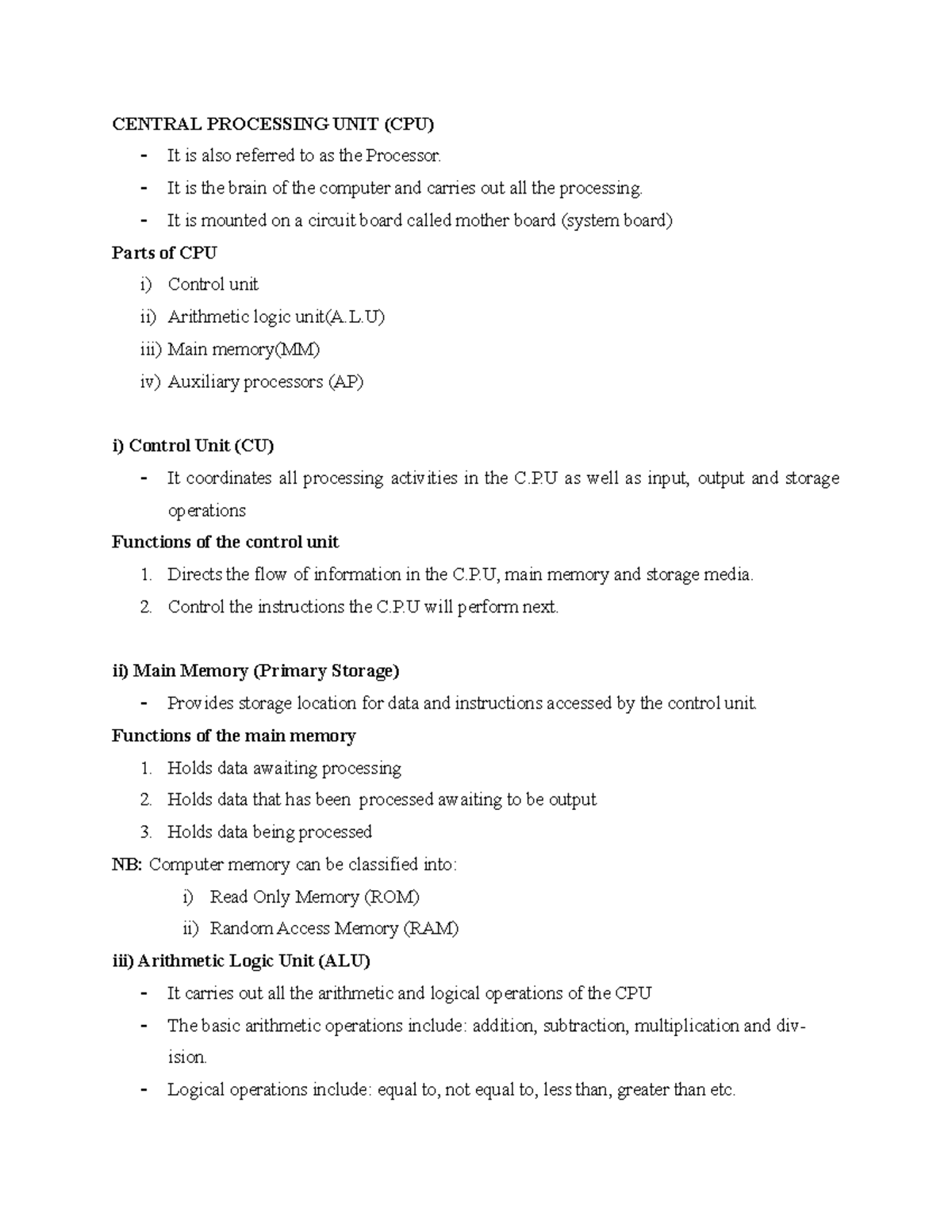 Central Processing Unit Central Processing Unit Cpu It Is Also