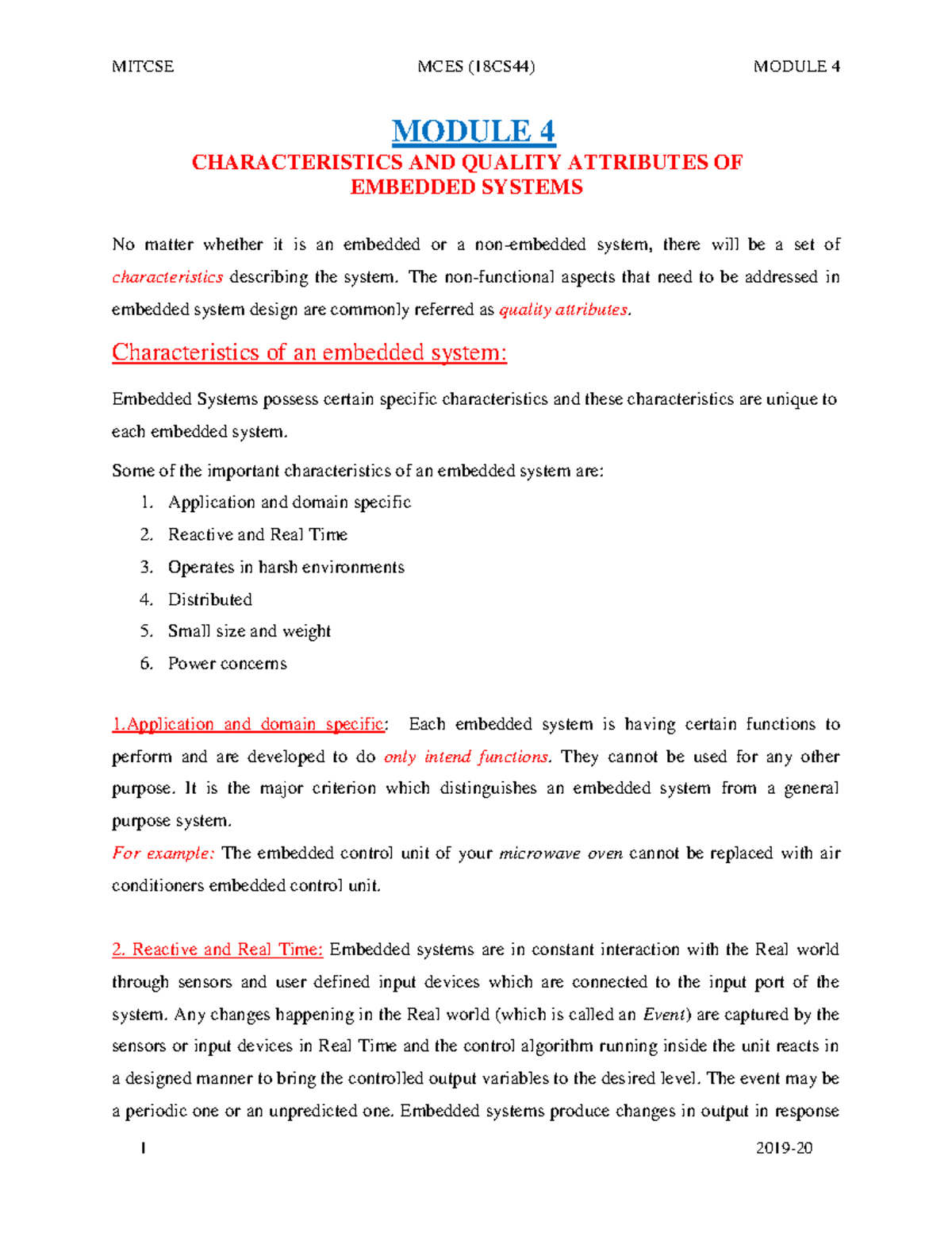 18CS44 Module-4 - It's the lecturer notes - MODULE 4 CHARACTERISTICS ...