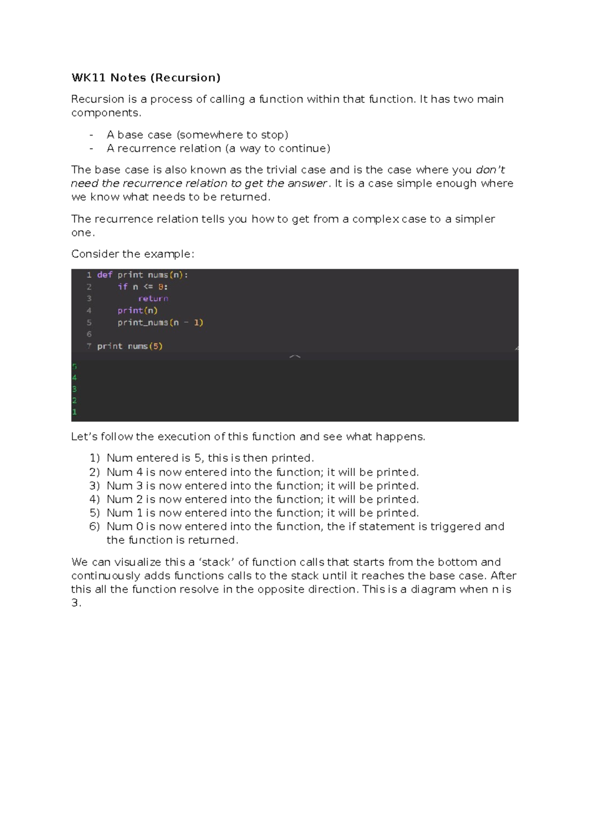 Wk11 Notes Recursion Wk11 Notes Recursion Recursion Is A Process Of Calling A Function
