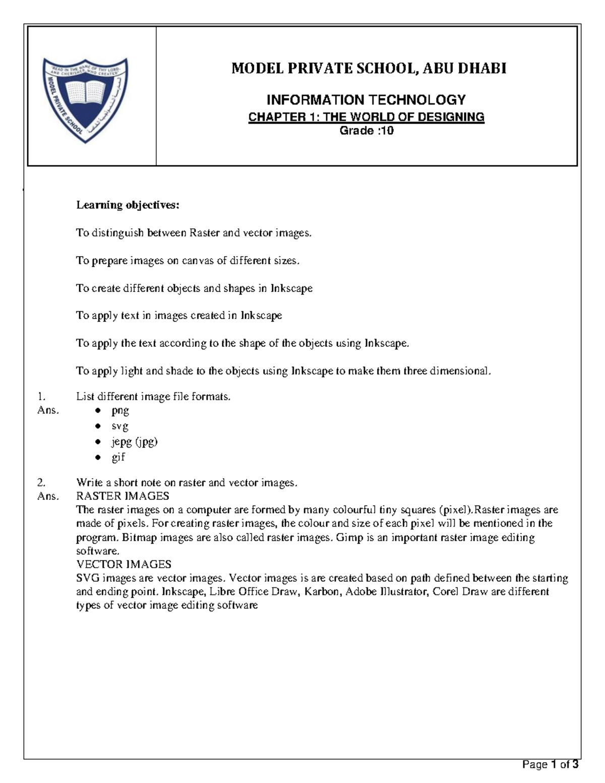 Grade 10-Chapter 1-the world of designing-notes - Page 1 of 3 Learning ...