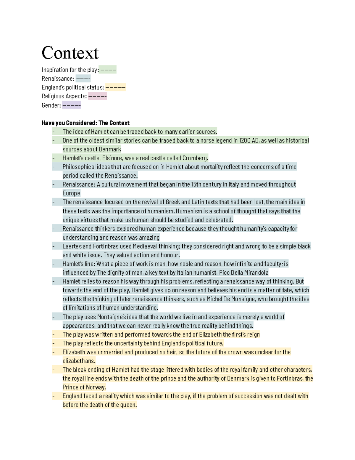 Deep dive into hamlet - Term 2 - Context Inspiration for the play ...