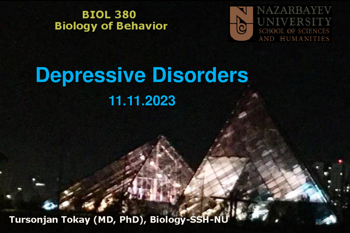 Lecture 20 Depression tt2222 - Depressive Disorders 11. BIOL 380 ...