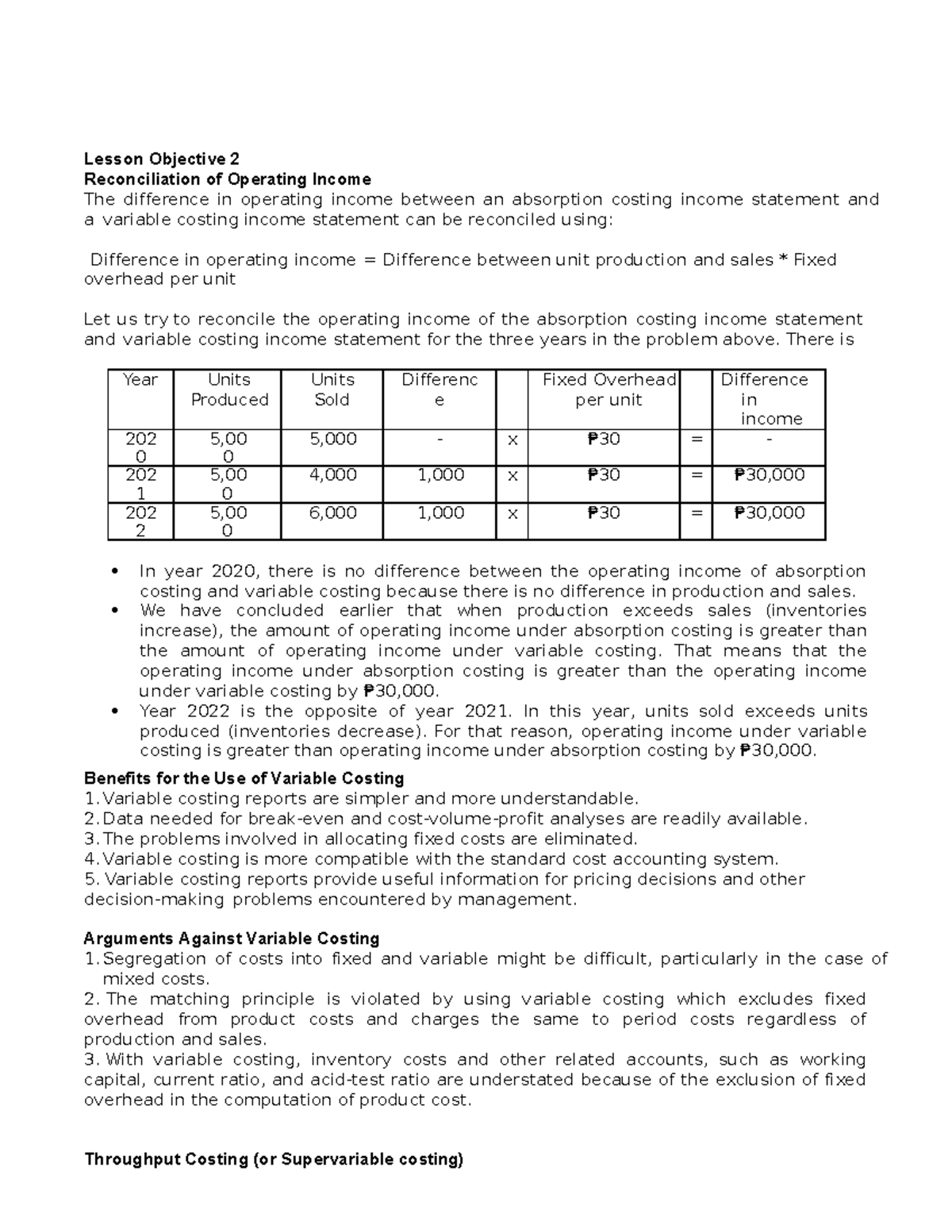 Absorption Costing Lesson 2 - Lesson Objective 2 Reconciliation of ...