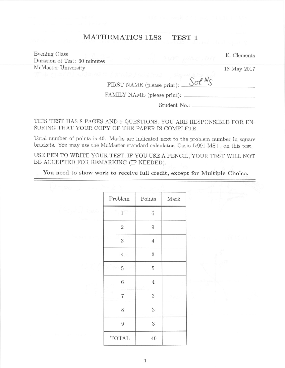 Test 1 Spring 2017, answers - Math 1Ls3 - Studocu