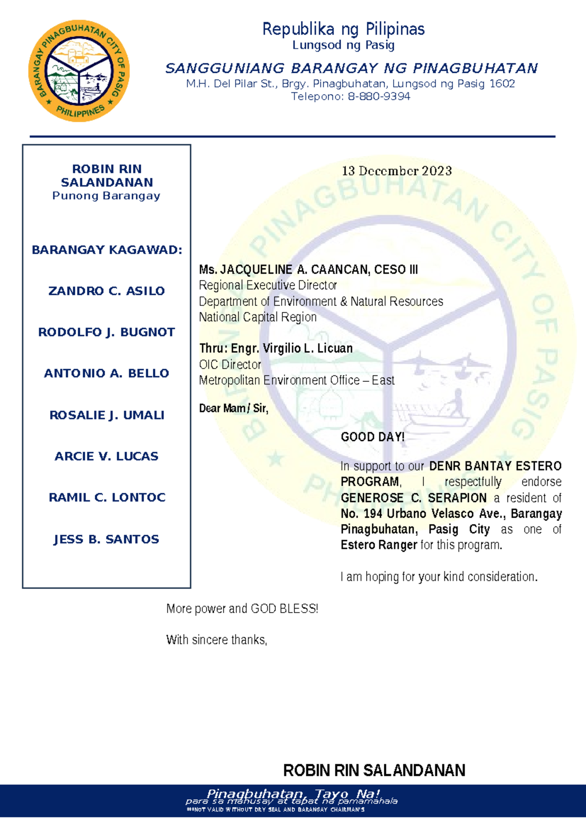Bantay estero - Brgy Admin - ROBIN RIN SALANDANAN Punong Barangay ...