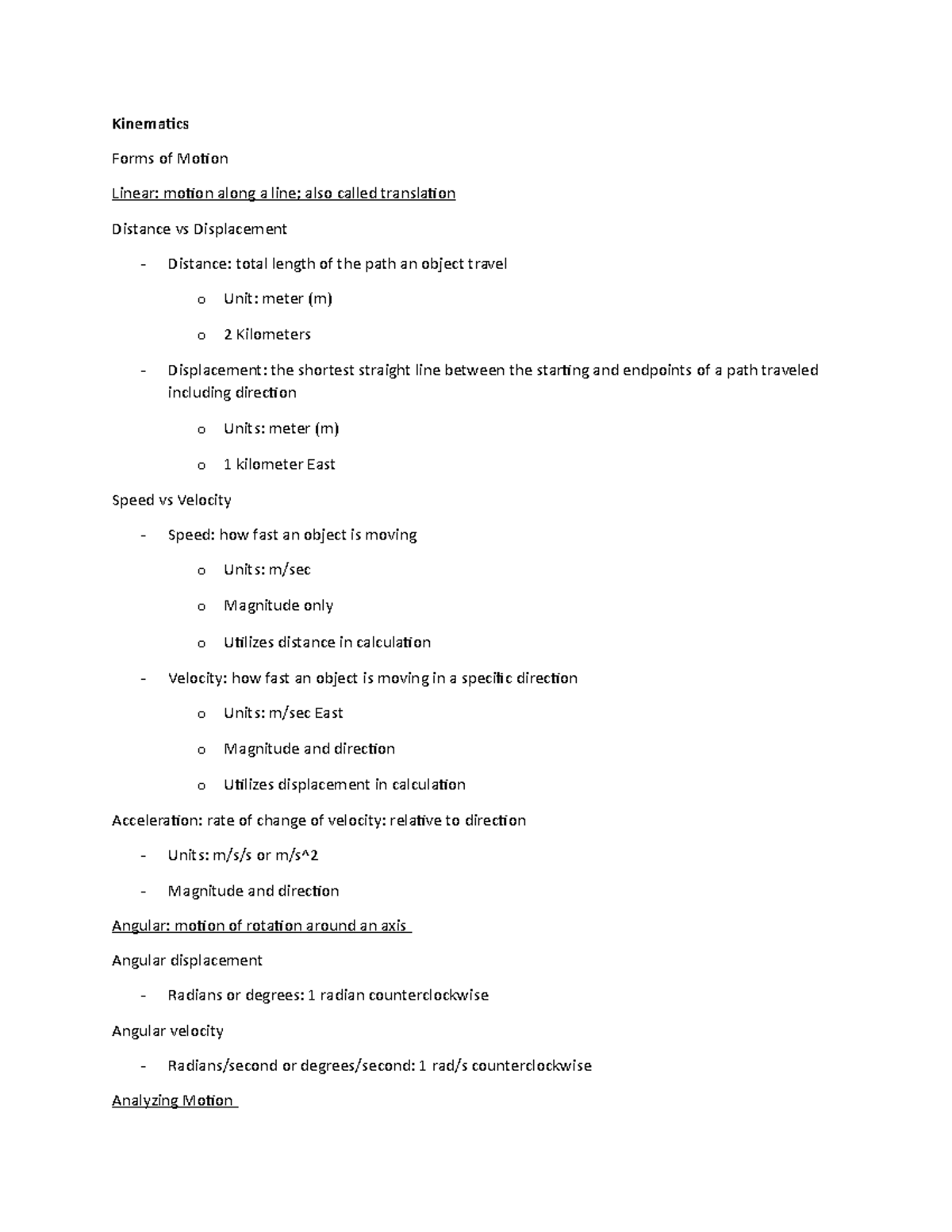 Intro to Ex Sci Biomechanics 2 - Kinematics Forms of Motion Linear ...