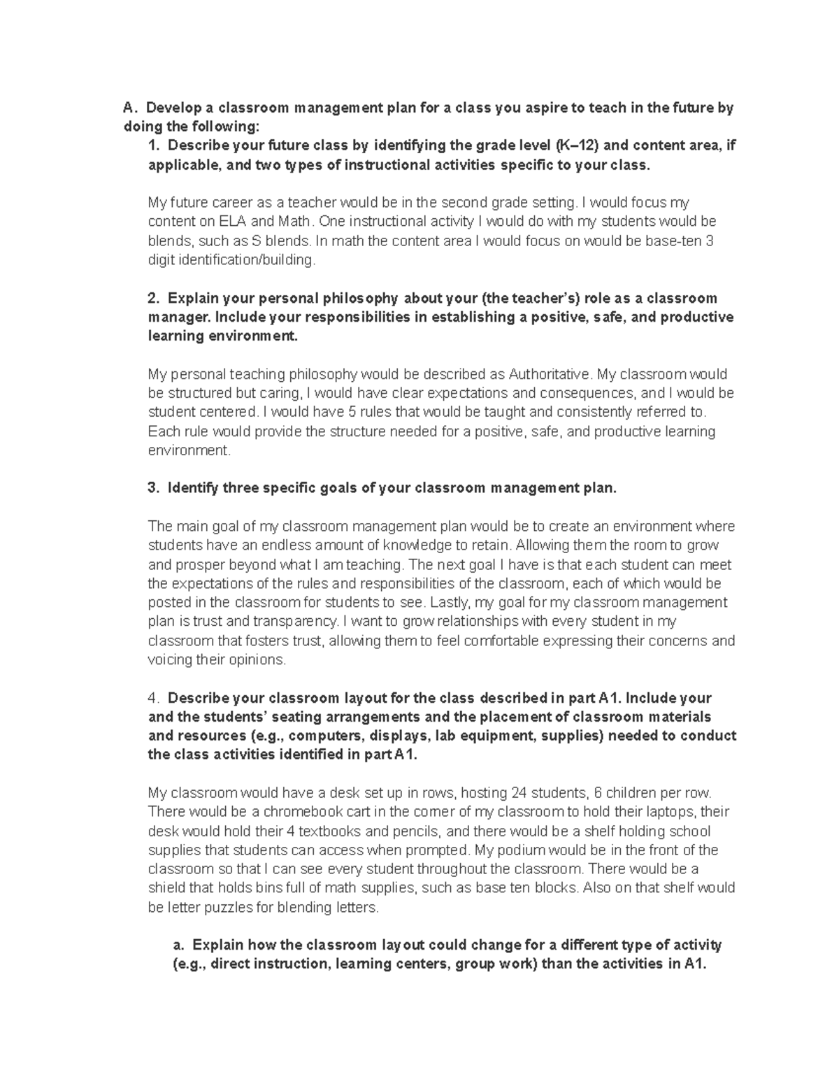 DKM3 task 1 - D095 task 1 PASSED - A. Develop a classroom management ...