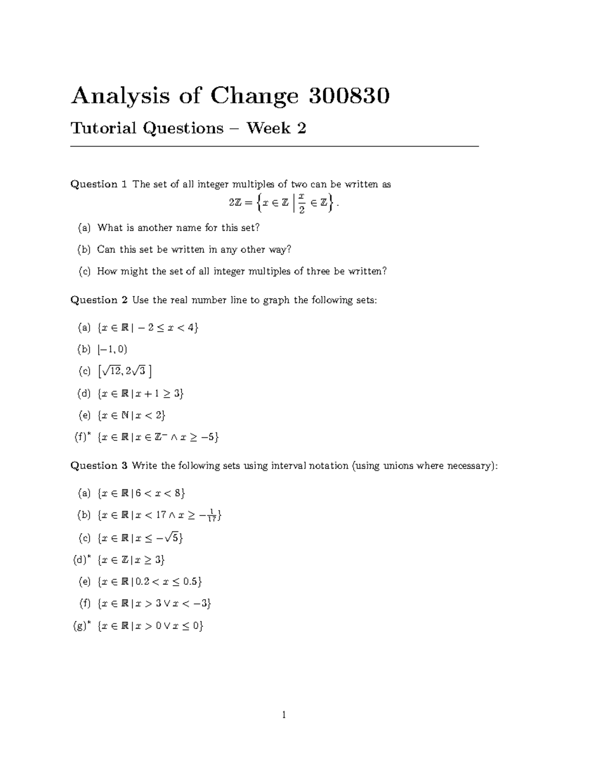 Tutorial Sheet 1 Analysis of change - Analysis of Change 300830 ...