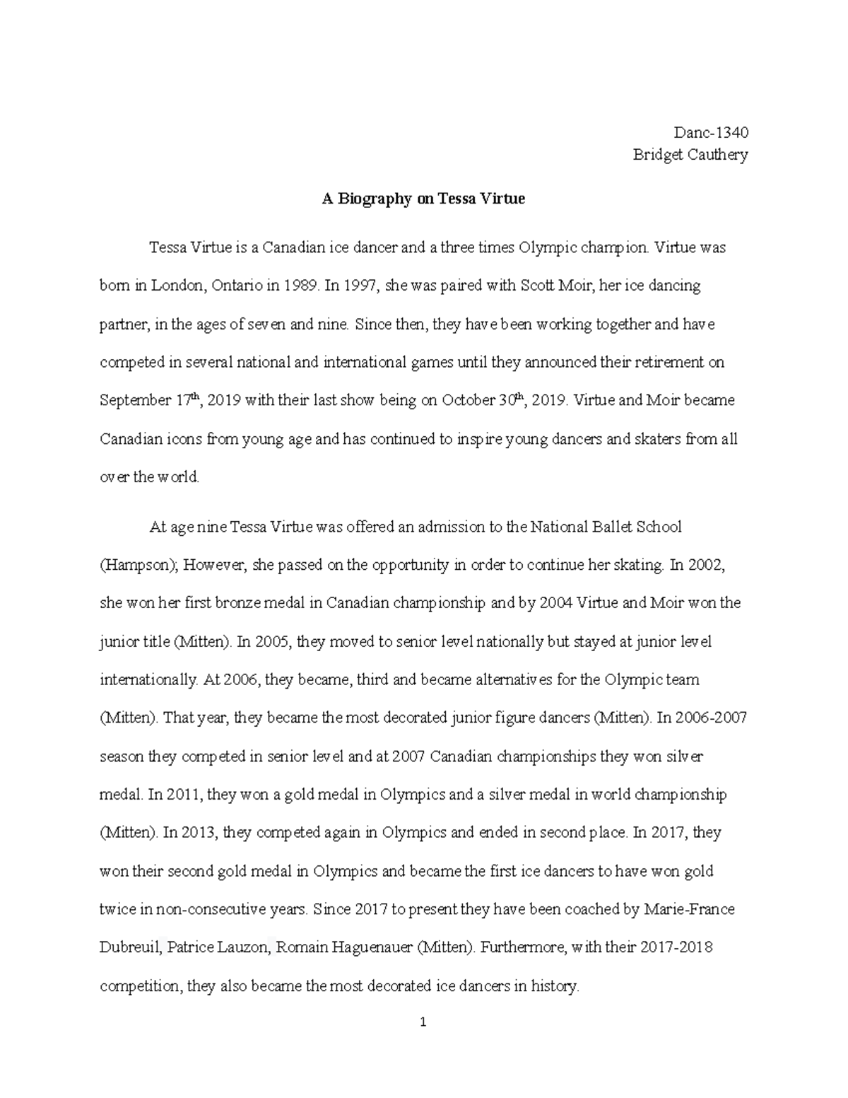 Dance Biography - Danc- Bridget Cauthery A Biography on Tessa Virtue ...