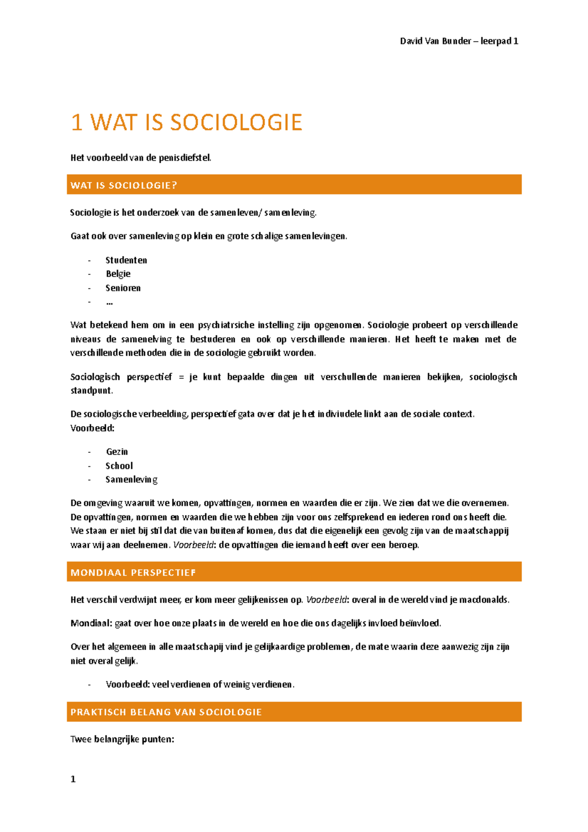 Hoofdstuk 1: wat is sociolgie - David Van Bunder – leerpad 1 1 WAT IS ...